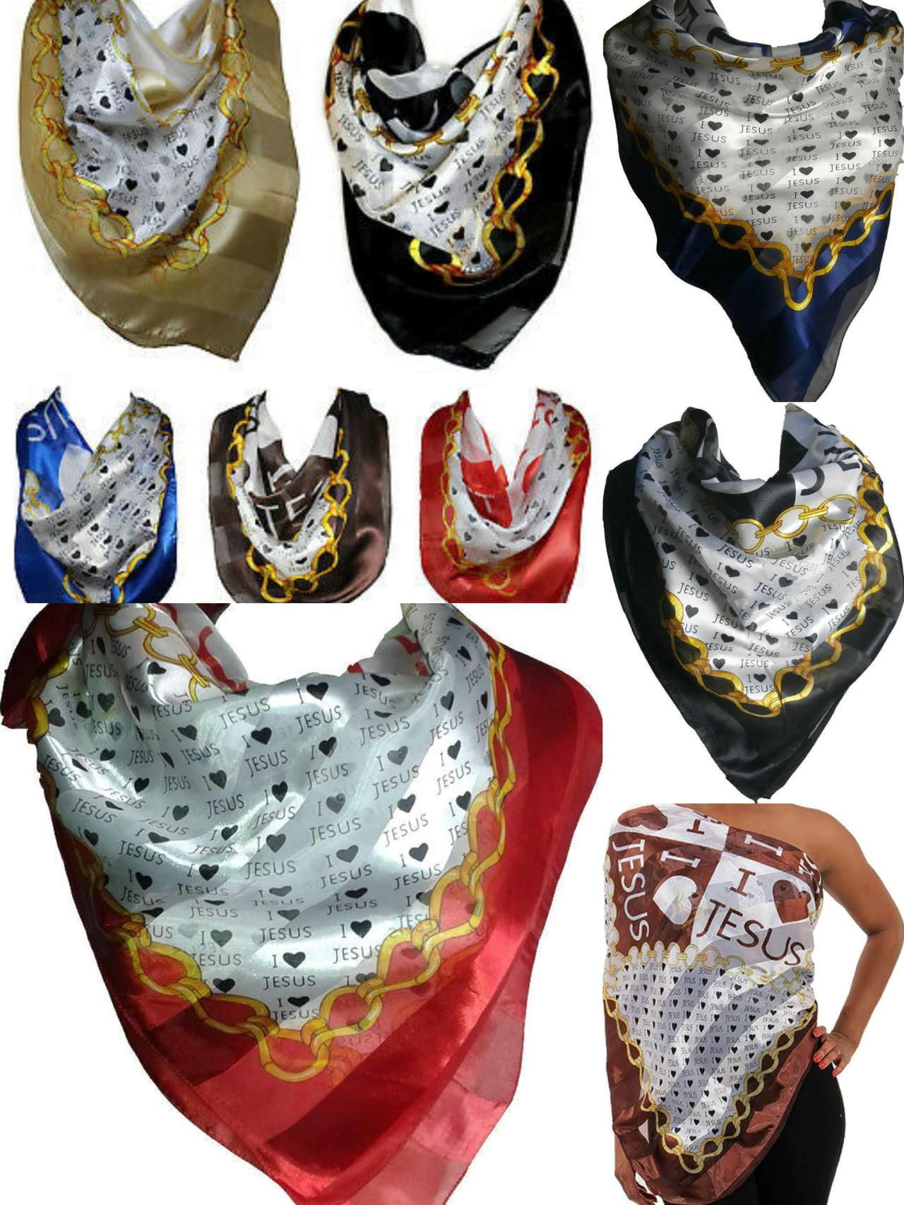 4 pc x The Sacred Heart of Jesus Scarf /Silky Hair Scarf/Turban Scarf ...