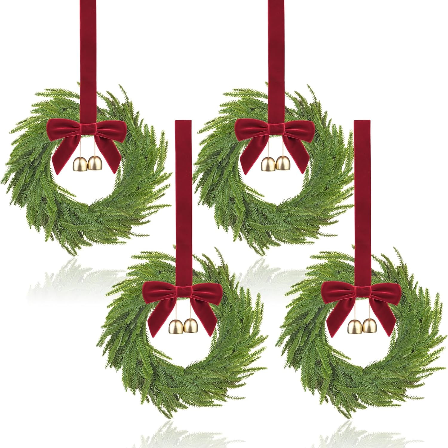 4 pcs 12 inch Small Christmas Wreath, Mini Wreaths for Cabinets with ...