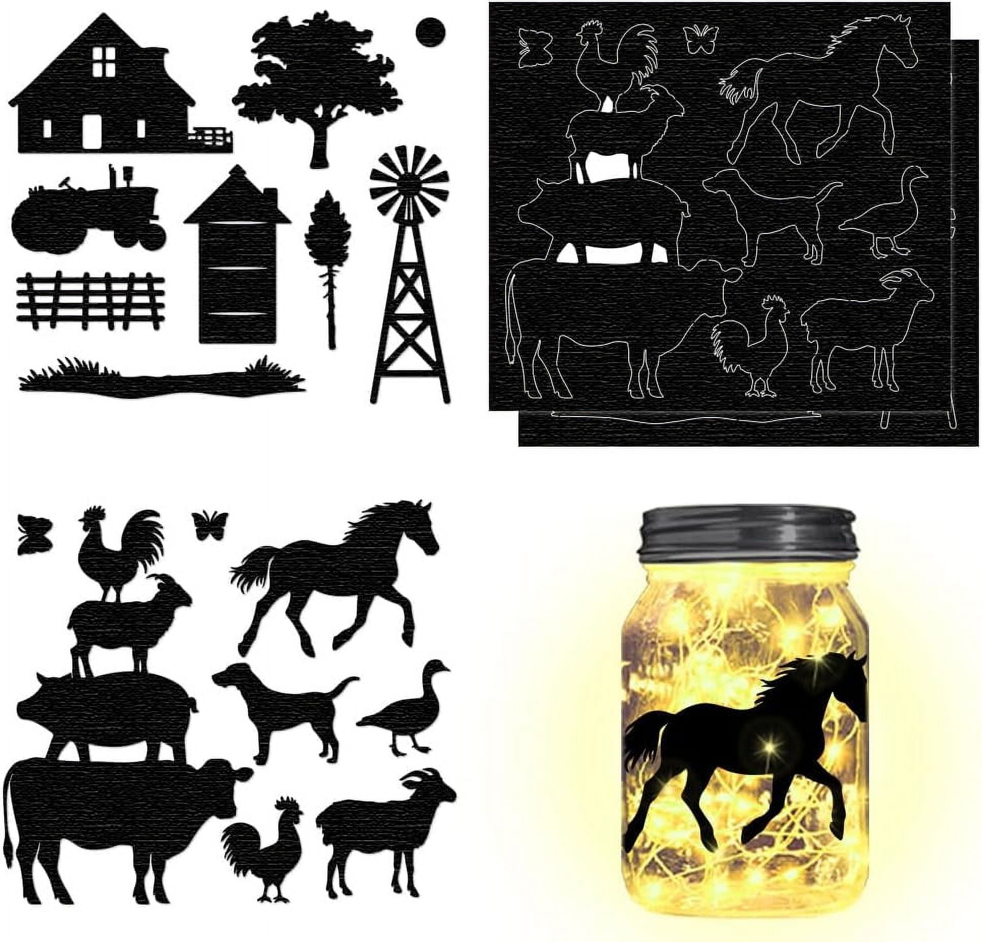 4 pcs 2 Styles Farm Style Horse Cow Cutouts Decals Silhouette Paper ...