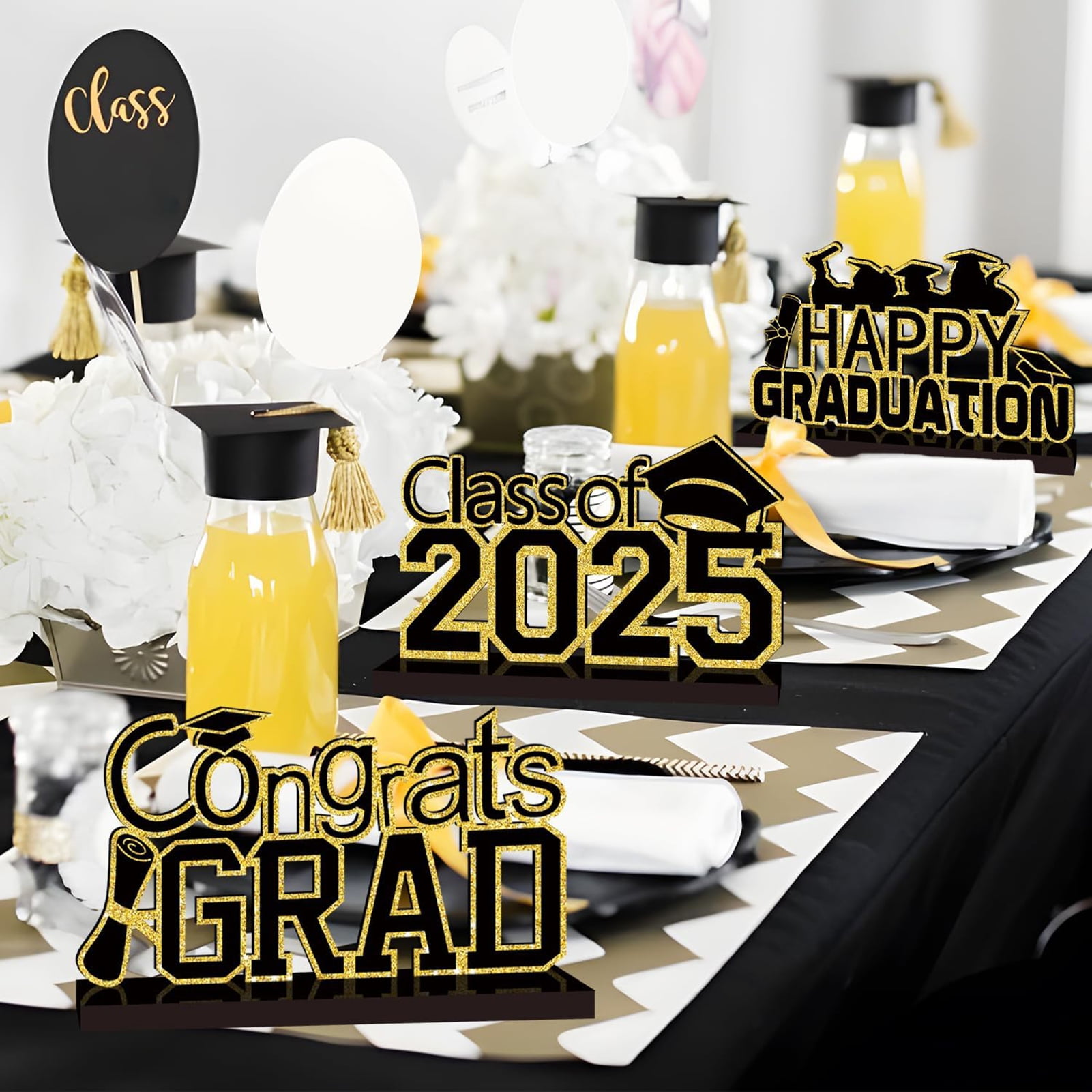 4 pcs 2025 graduation table centerpieces class of 2025 wooden sign ...