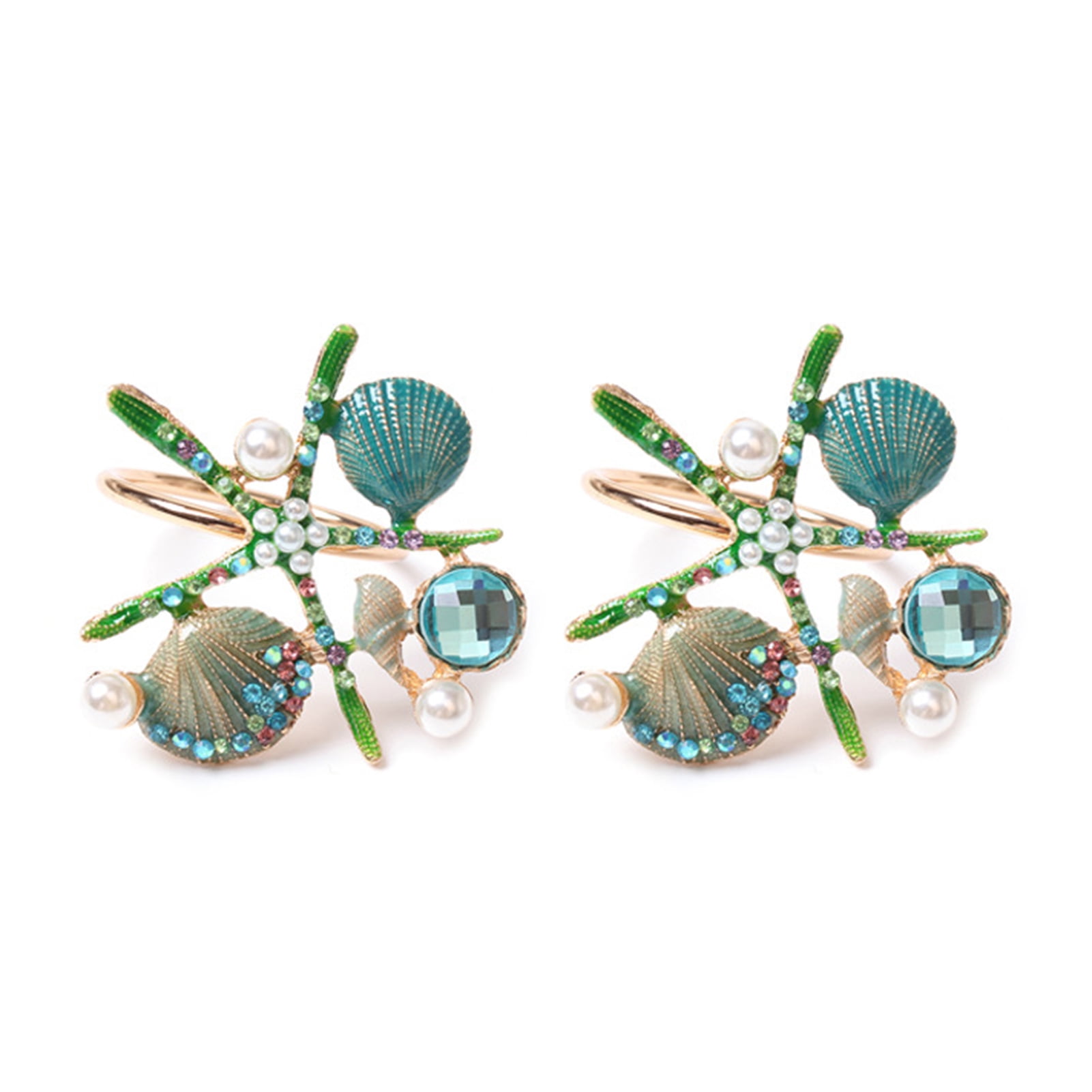 4 pcs / 6 pcs Crystal Starfish Napkin Rings, Pearl Rhinestone Ocean ...