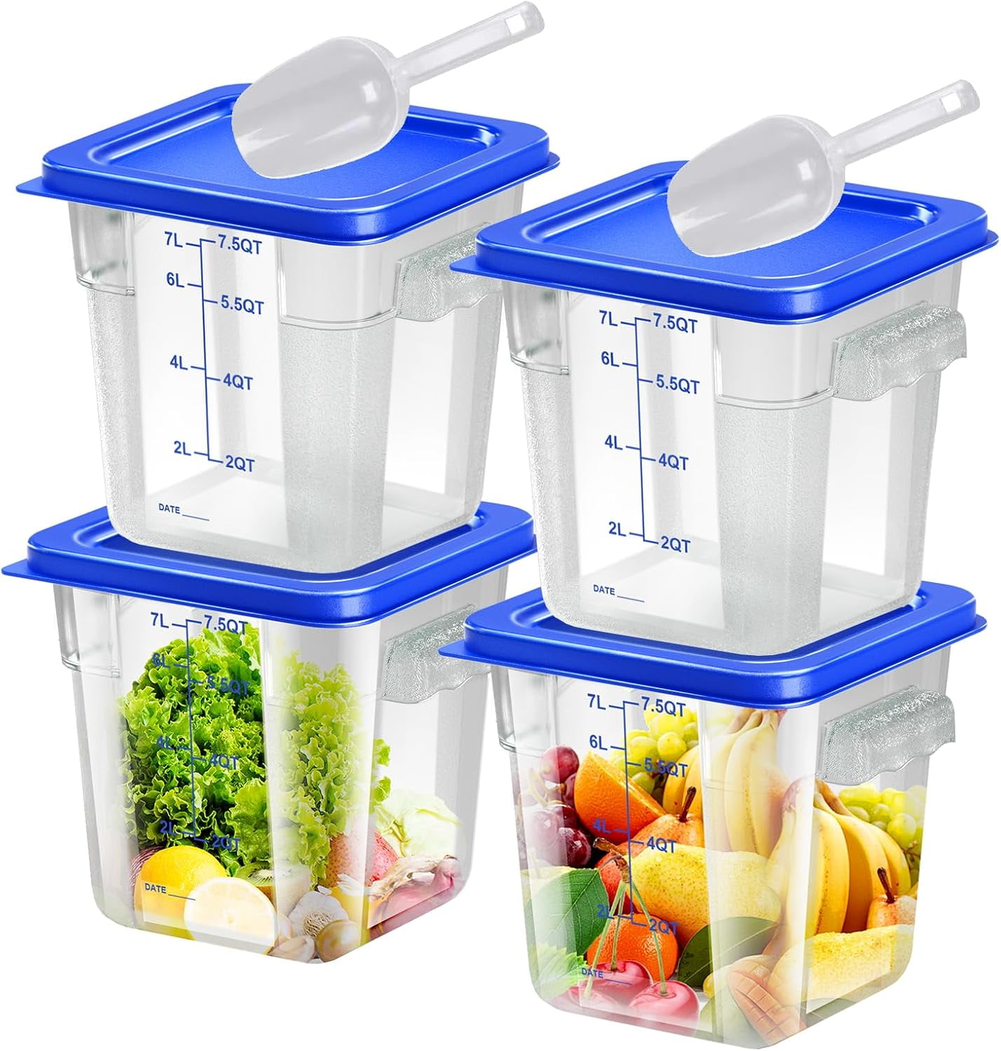 4 pcs 8qt Food Storage Containers with Lid, Square Clear Commercial ...