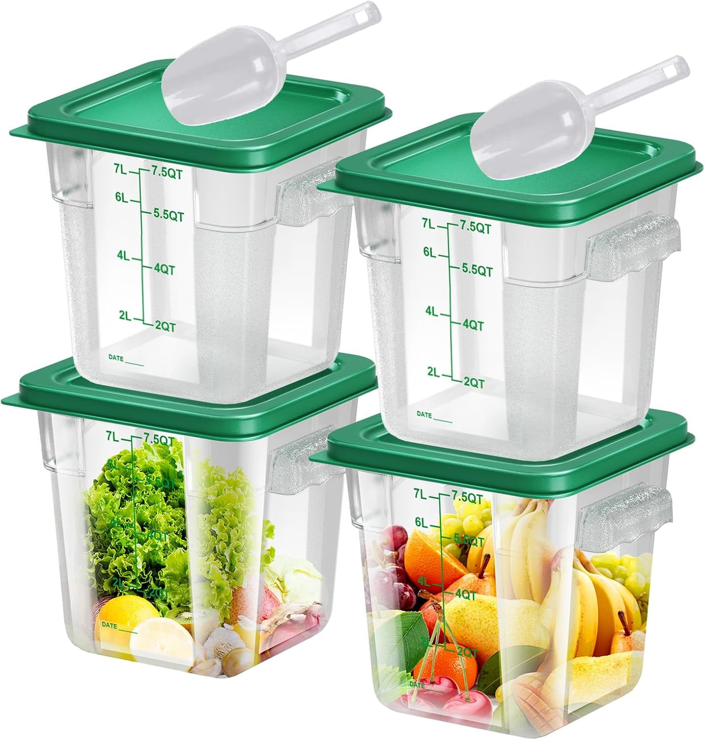 4 pcs 8qt Square Clear Food Storage Containers with Lids, Commercial ...