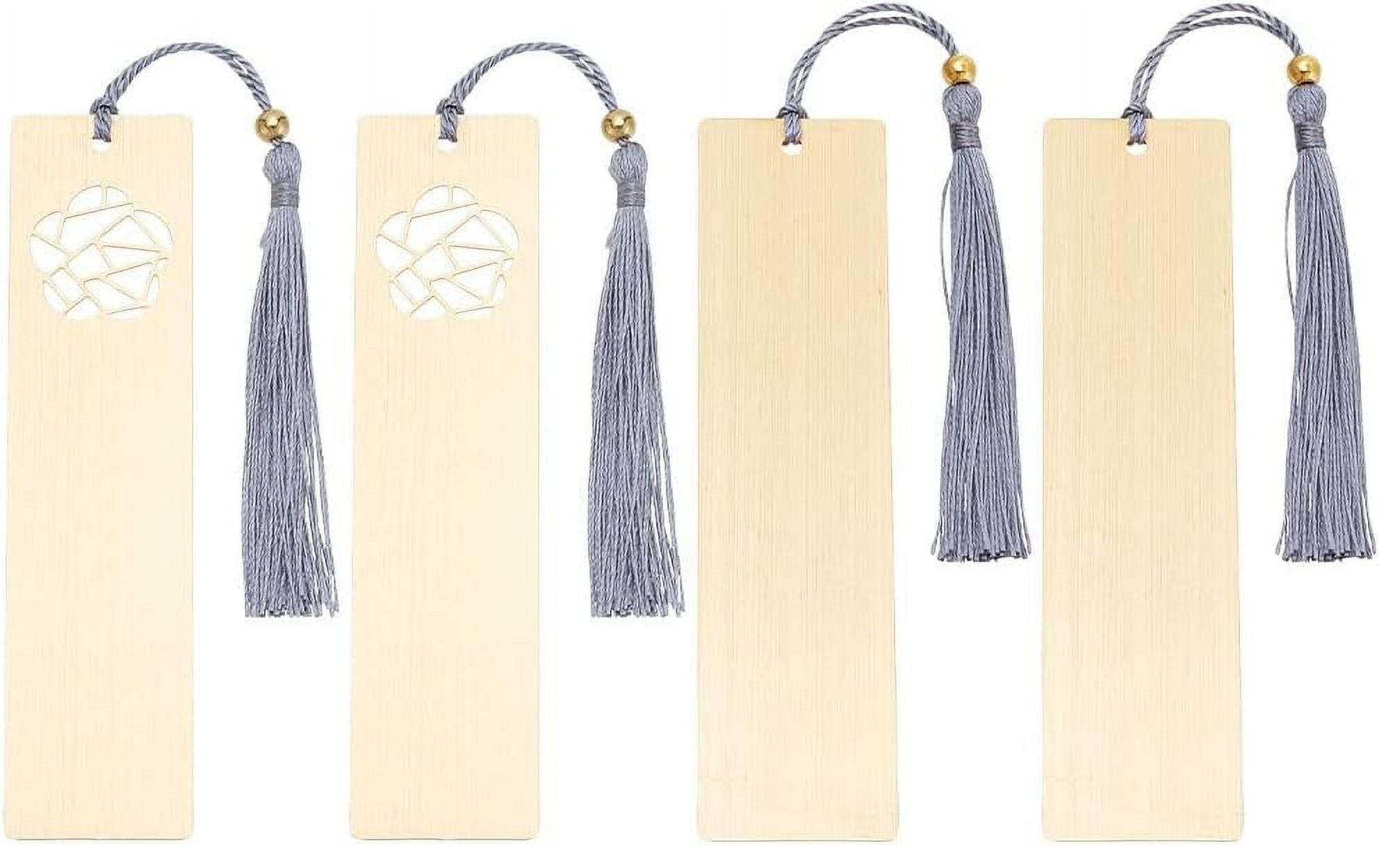 4 pcs Brass Blank Bookmark with Grey Tassel 2 Style Metal Rectangle ...