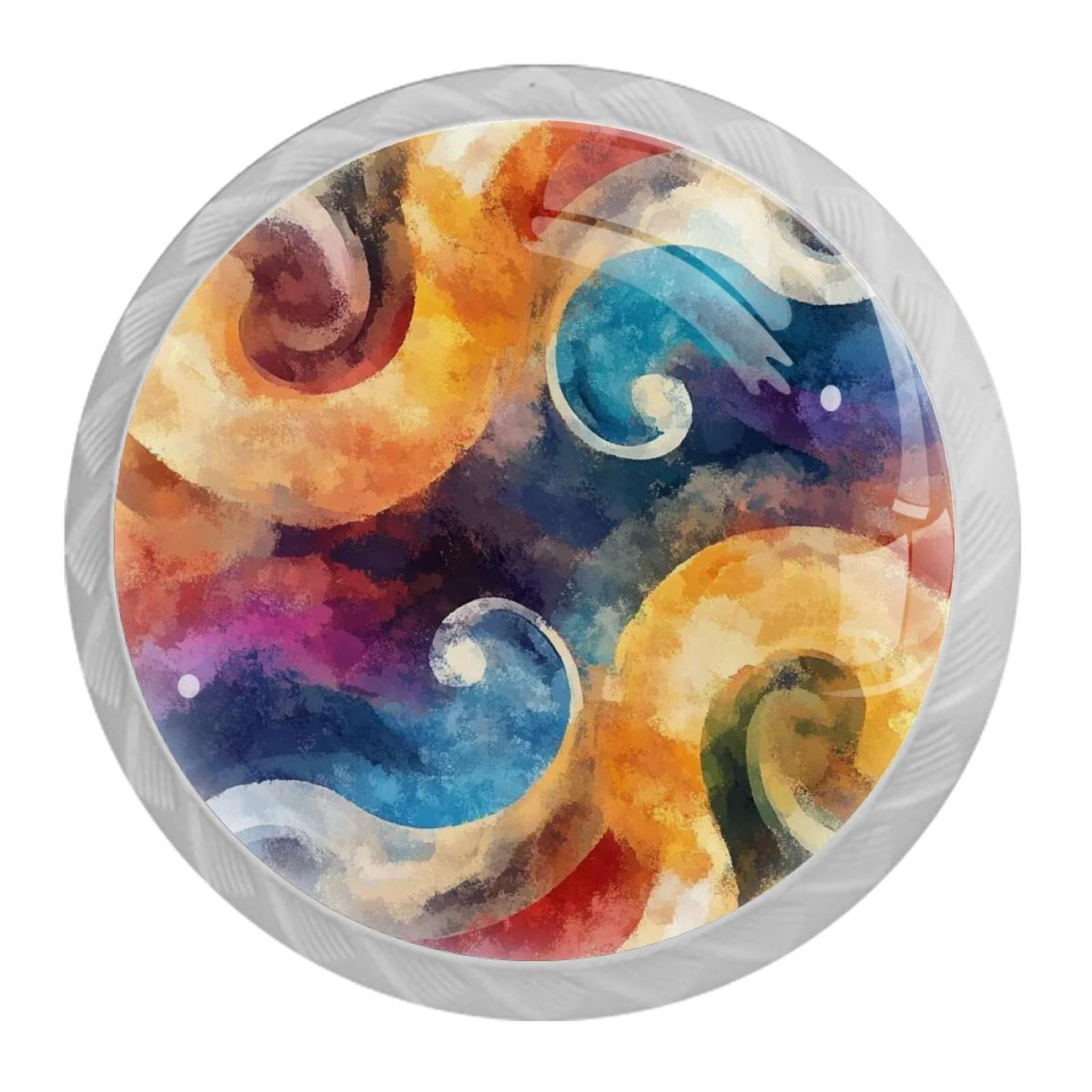 4 pcs Cabinet Knobs with Abstract Artistic Watercolor Swirl Prints ...