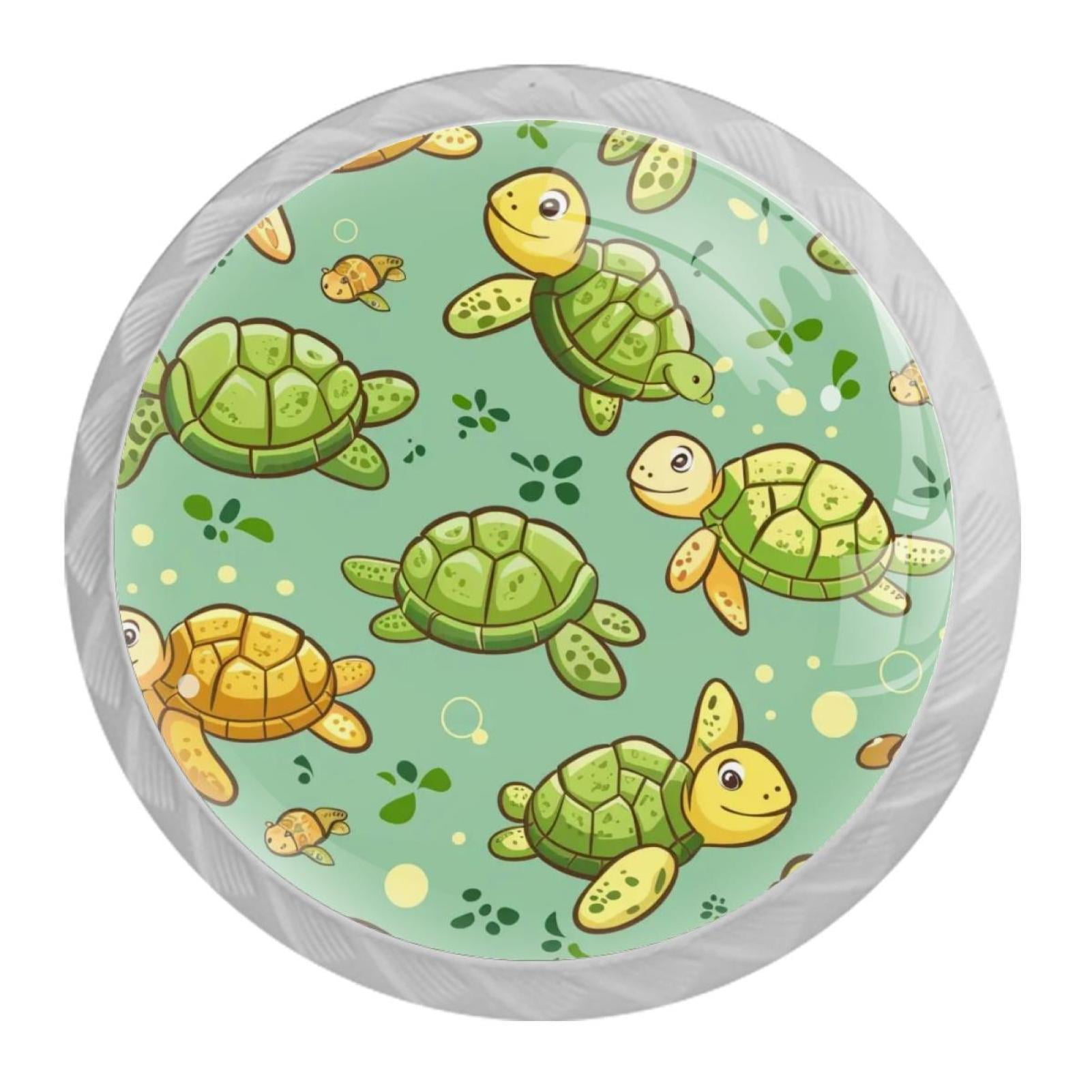 4 pcs Cabinet Knobs with Seamless Cartoon Turtle Print Cabinet Pull ...