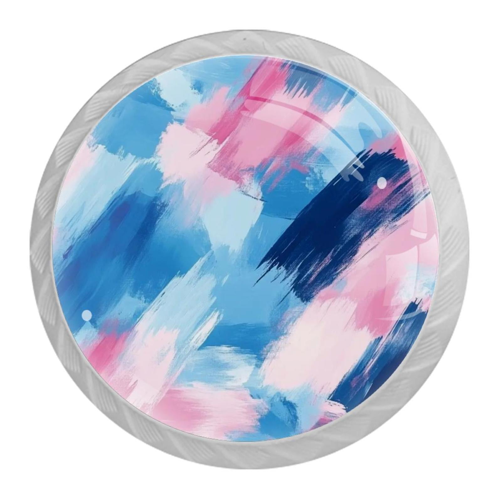 4 pcs Cabinet Knobs with Abstract Blue Pink Prints Cabinet Pull Handle ...