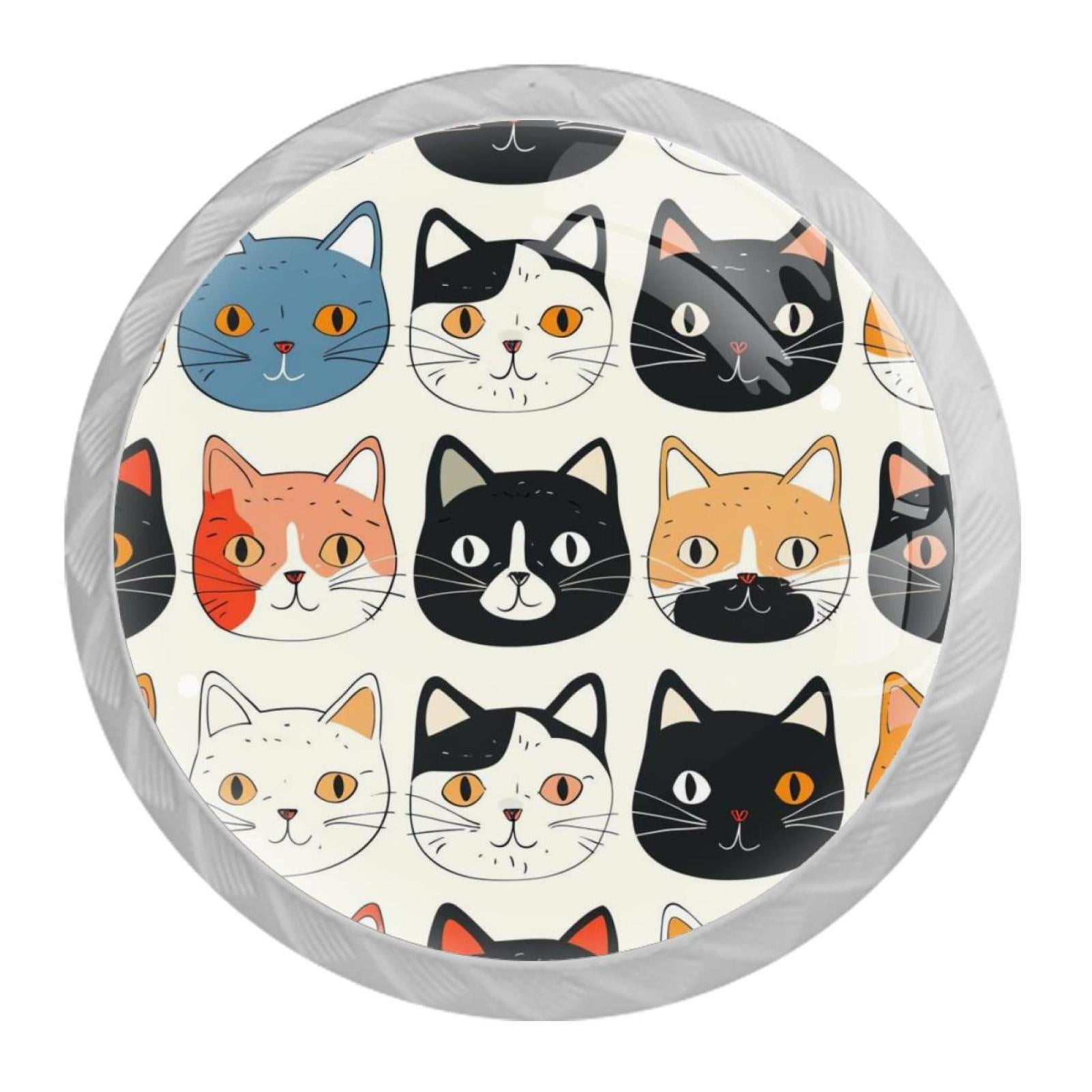 4 pcs Cabinet Knobs with Cats Heads Cute Pattern Cabinet Pull Handle ...