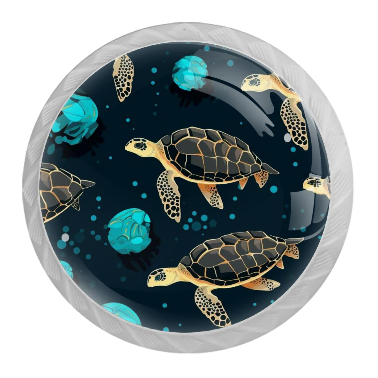 4 pcs Cabinet Knobs with Cute Sea Turtle Seamless Cabinet Pull Handle ...