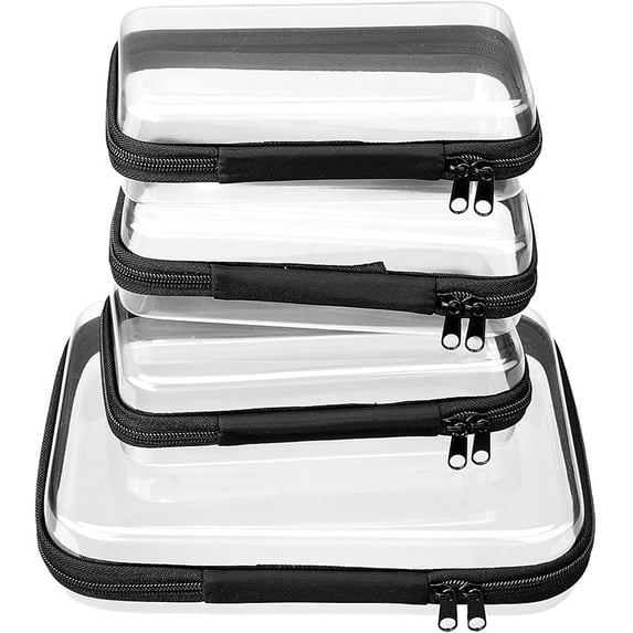 4 pcs Clear Zipper Pouches,Hard Shell Zipper Case, Toiletry Bag for ...