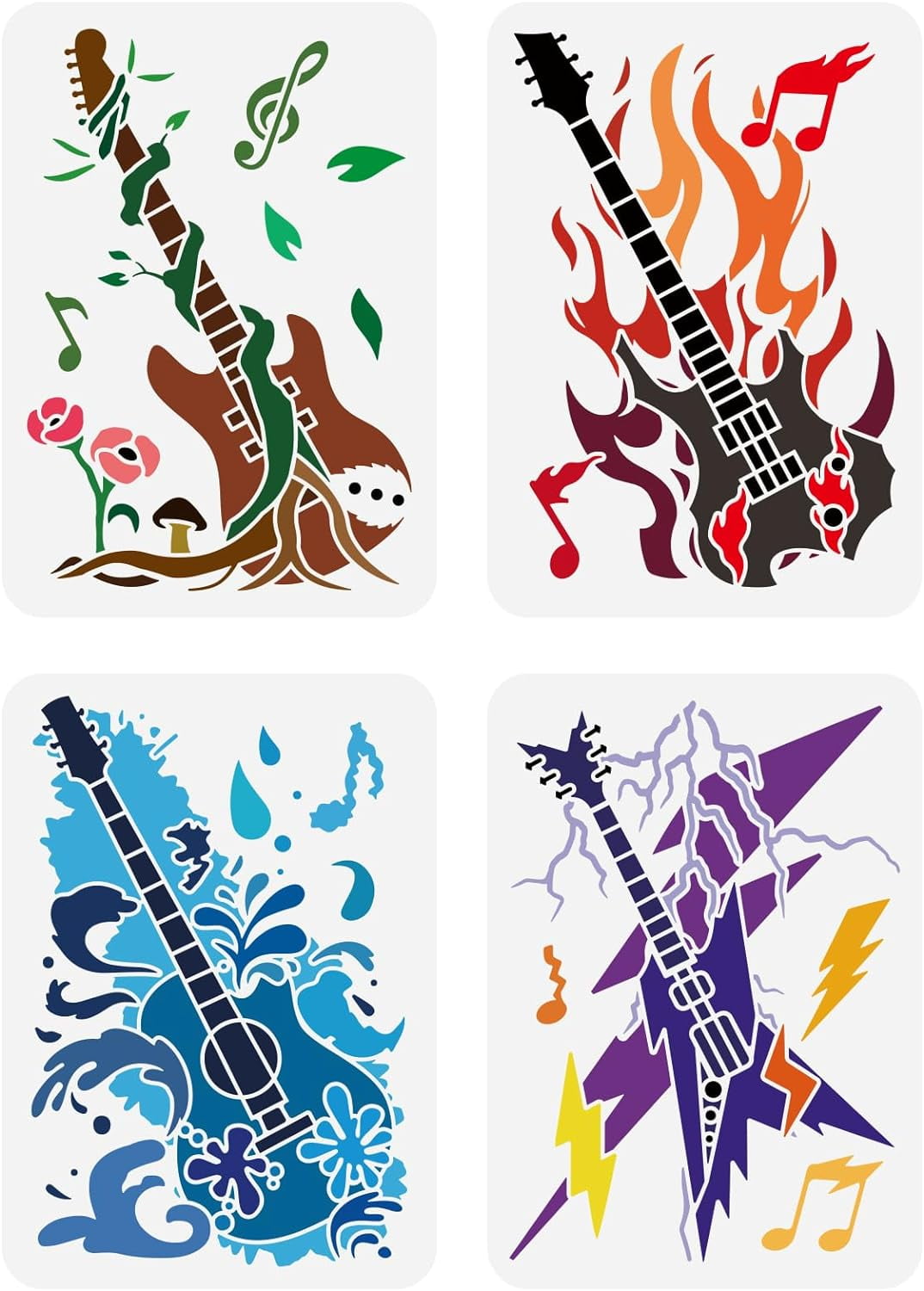4 pcs Electric Guitars Stencil 8.3x11.7inch Reusable Rock Guitars ...