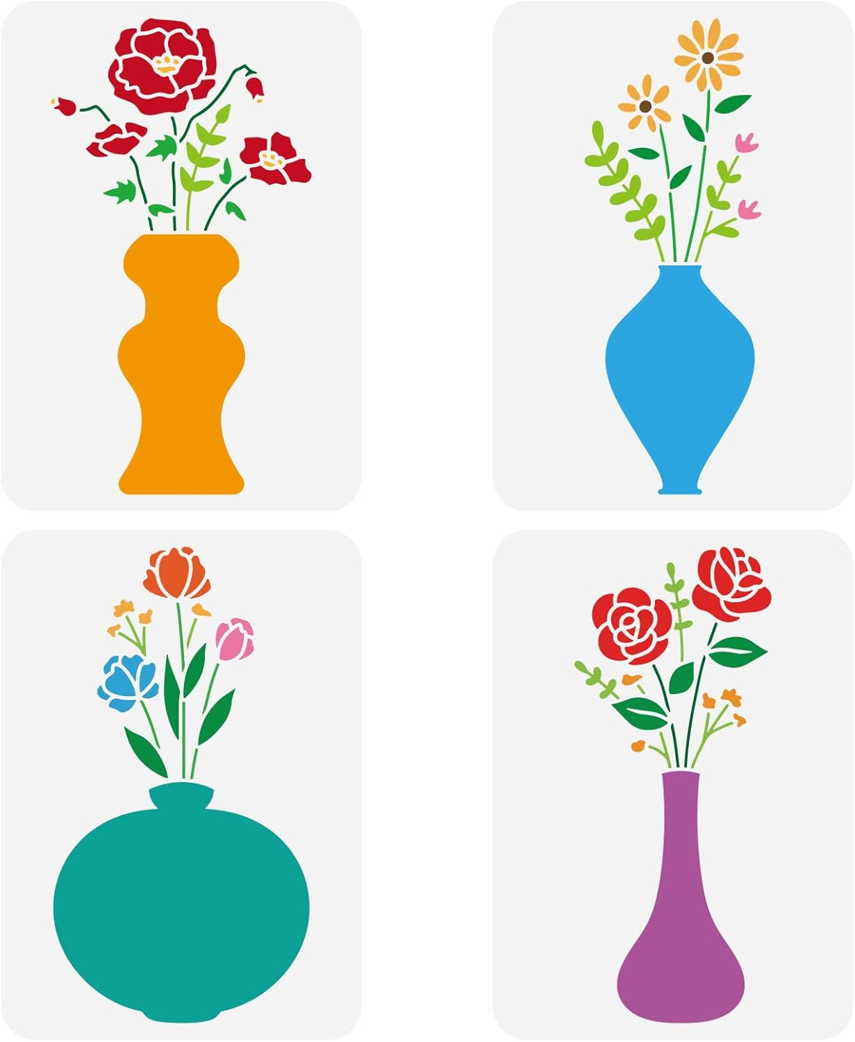4 pcs Flowers in Vase Painting Stencil 8.3x11.7inch Reusable Flower ...