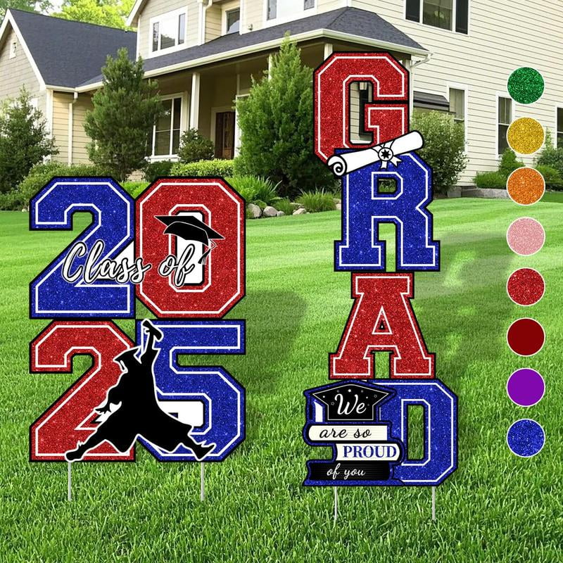 4 pcs Graduation Yard Sign Class of 2025 Decorations - Large Size Blue ...