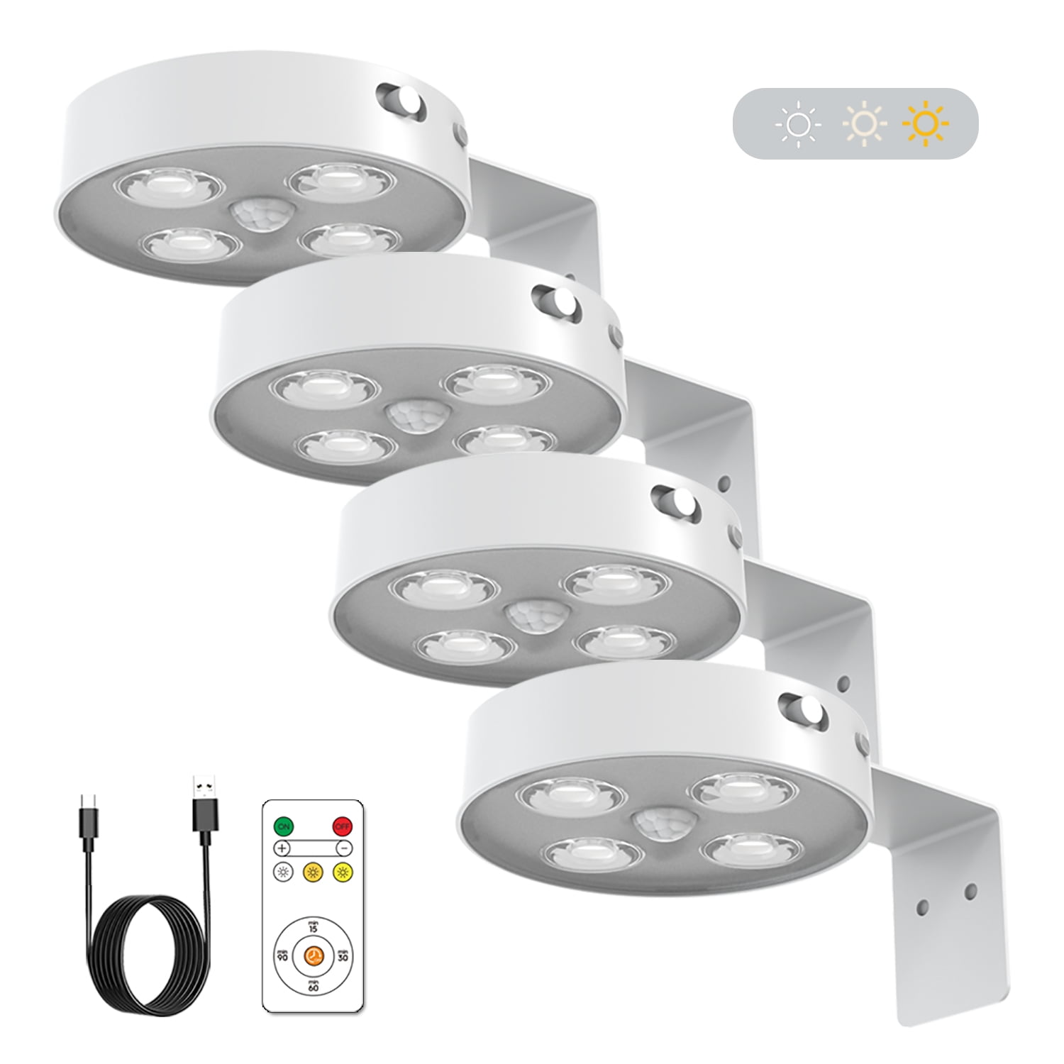 4 (pcs) LED painting light, tri-color dimmable, with bracket, night ...