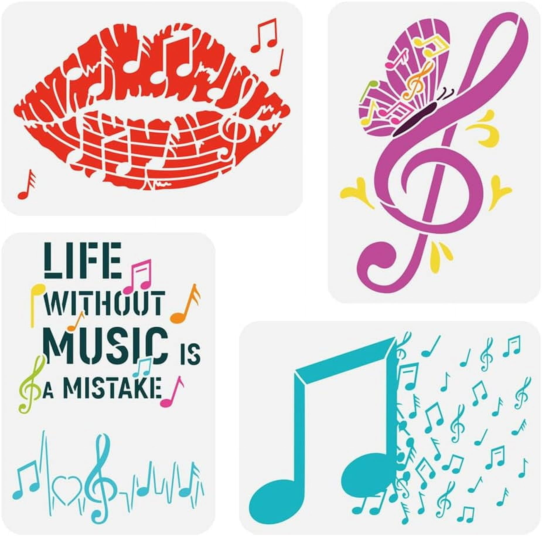 4 pcs Music Painting Stencil 8.3x11.7 inch Reusable Musical Notes Lips ...