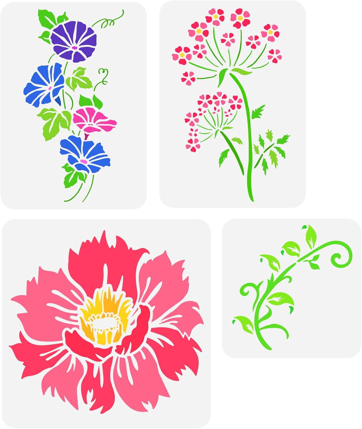 4 pcs Peony Stencil Morning Glory Painting Stencil Dandelion Drawing ...
