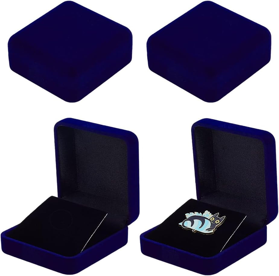 4 pcs Prussian Blue Velvet Badge Display Box 2.76Inch Lapel Pin ...