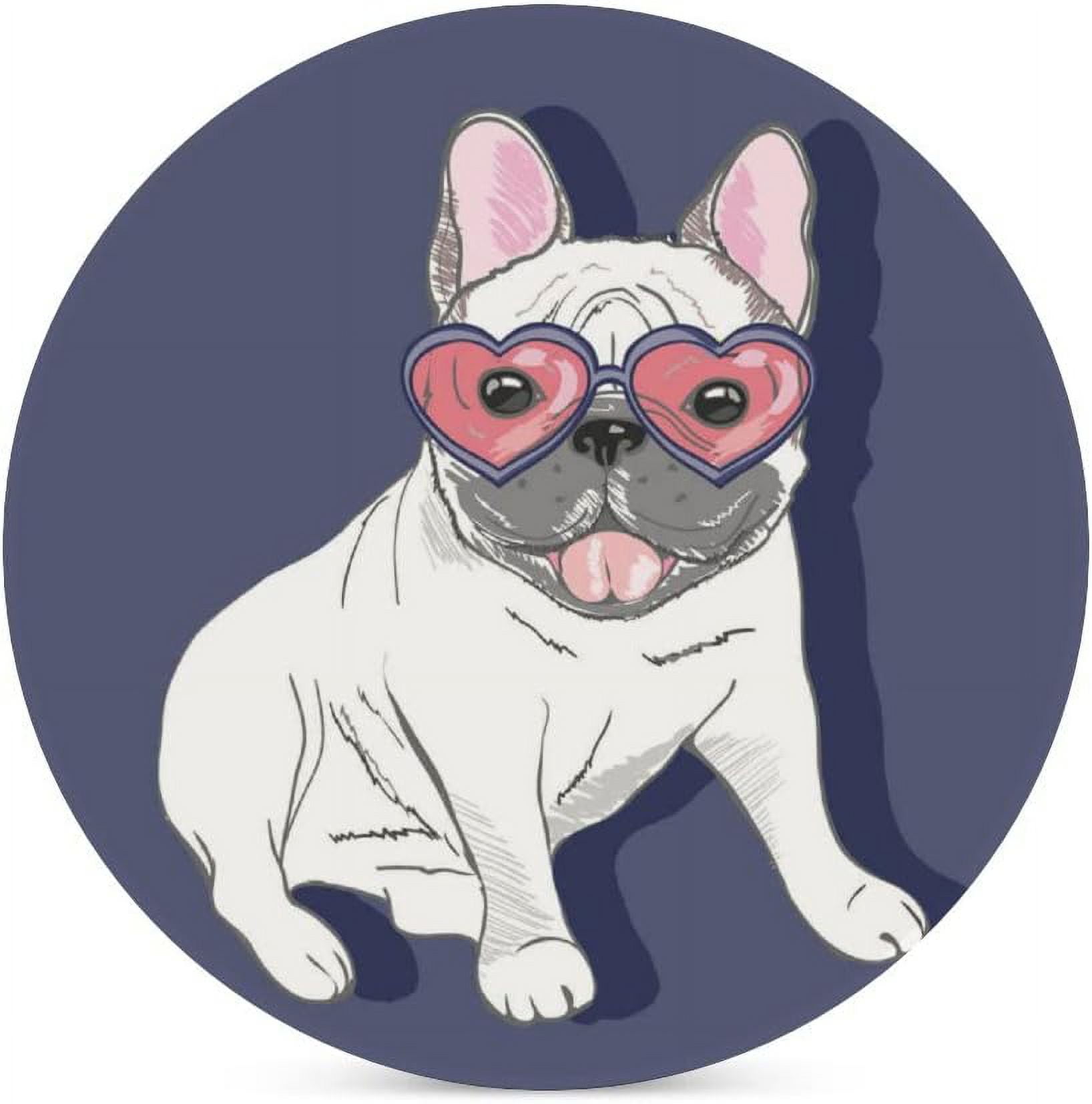 4 pcs SKYSONIC Round Drink Coasters Bulldog Wear Heart Sunglasses ...