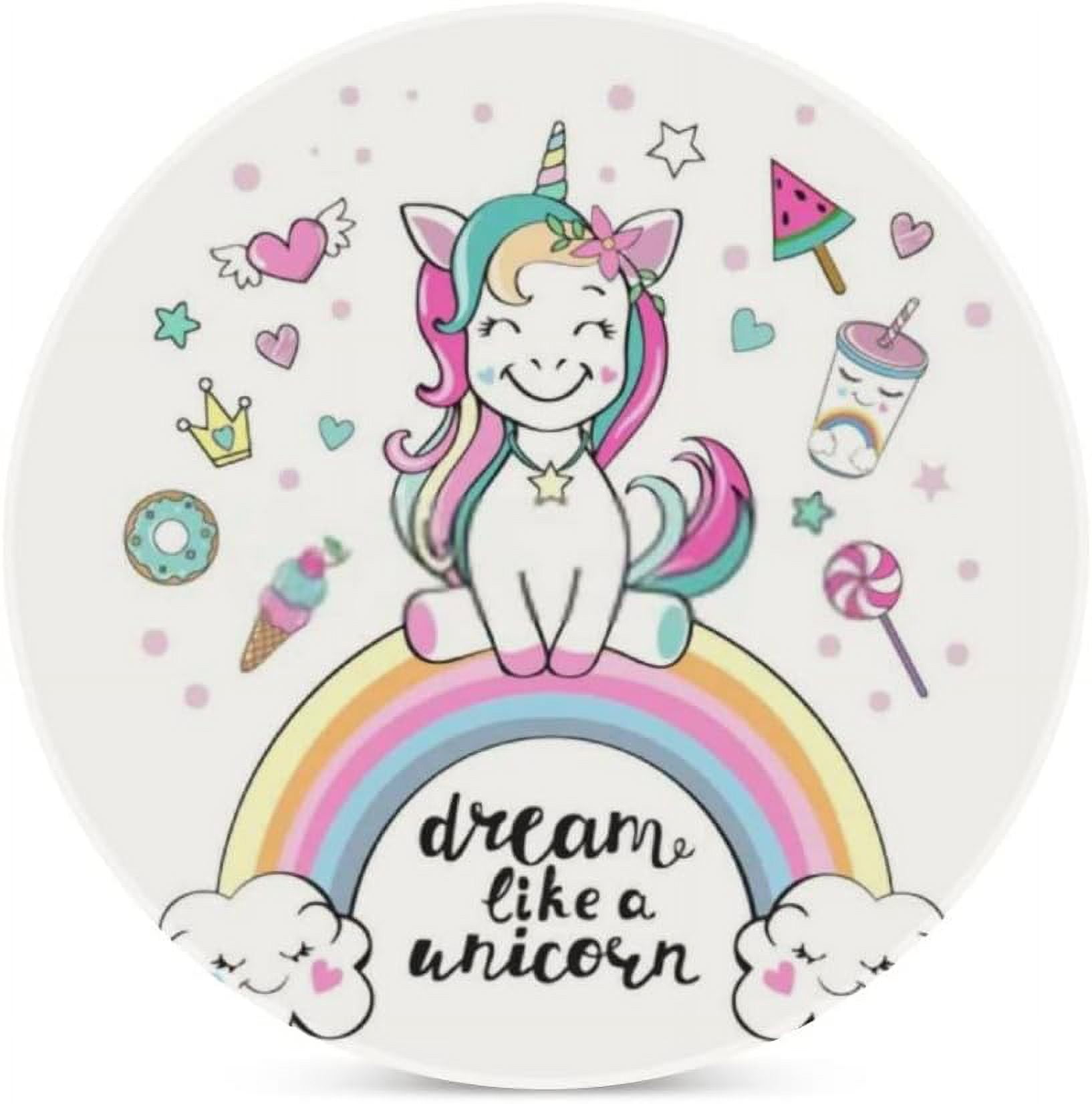 4 pcs SKYSONIC Round Drink Coasters Cute Unicorn on Rainbow Absorbent ...