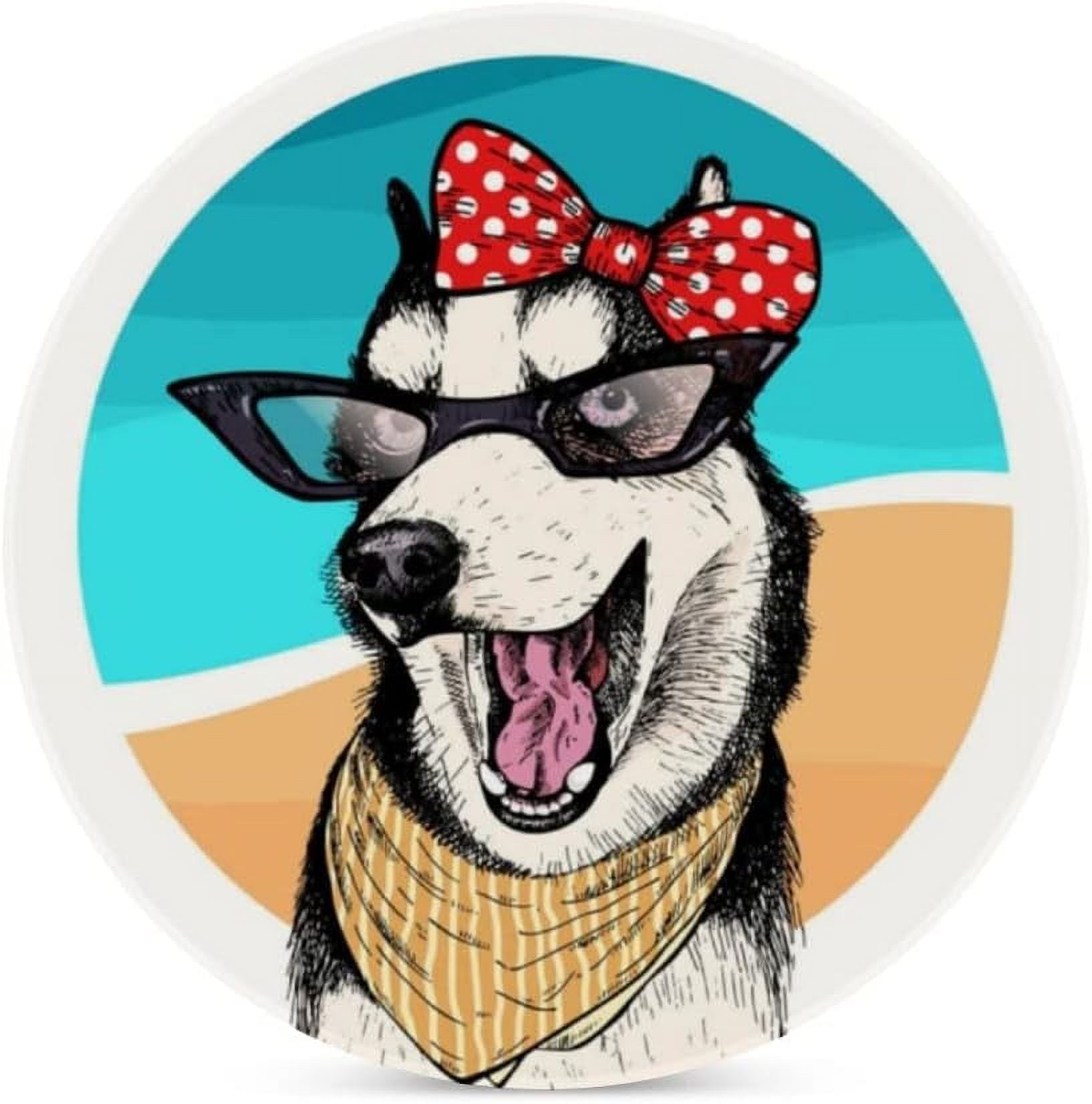 4 pcs SKYSONIC Round Drink Coasters Siberian Husky Dog on Beach ...