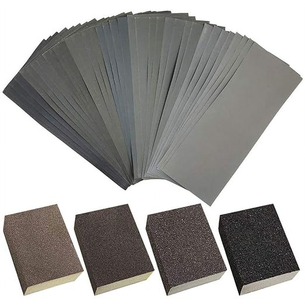 4 pcs Sanding Sponges & 36 pcs Sanding Sheets, FineGood Washable ...