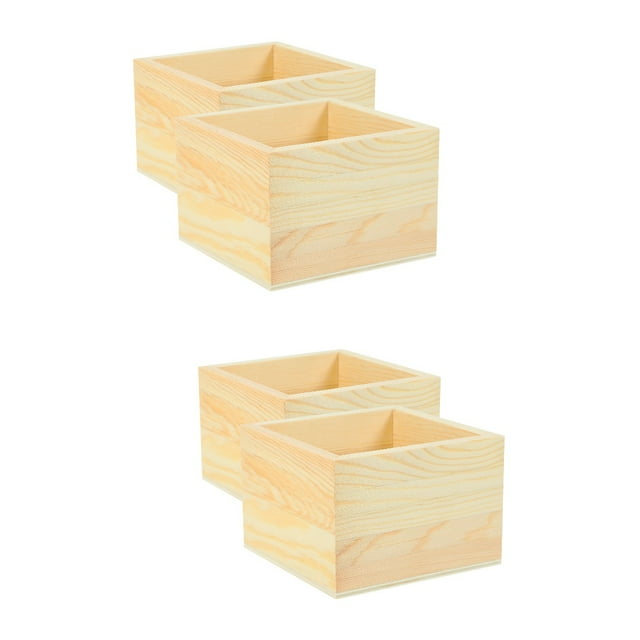 4 pcs Unfinished Wooden Boxes Rustic Wood Box DIY Art Craft Storage ...