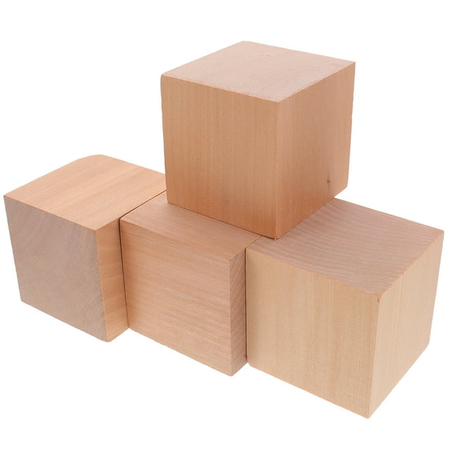 4 pcs Wood Square Blocks Unfinished Wood Cubes Blank Wood Blocks for ...
