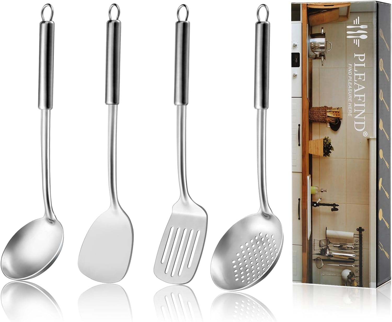 4-Pcs Cooking Utensils Set, Stainless Steel Kitchen Utensils, Wok ...
