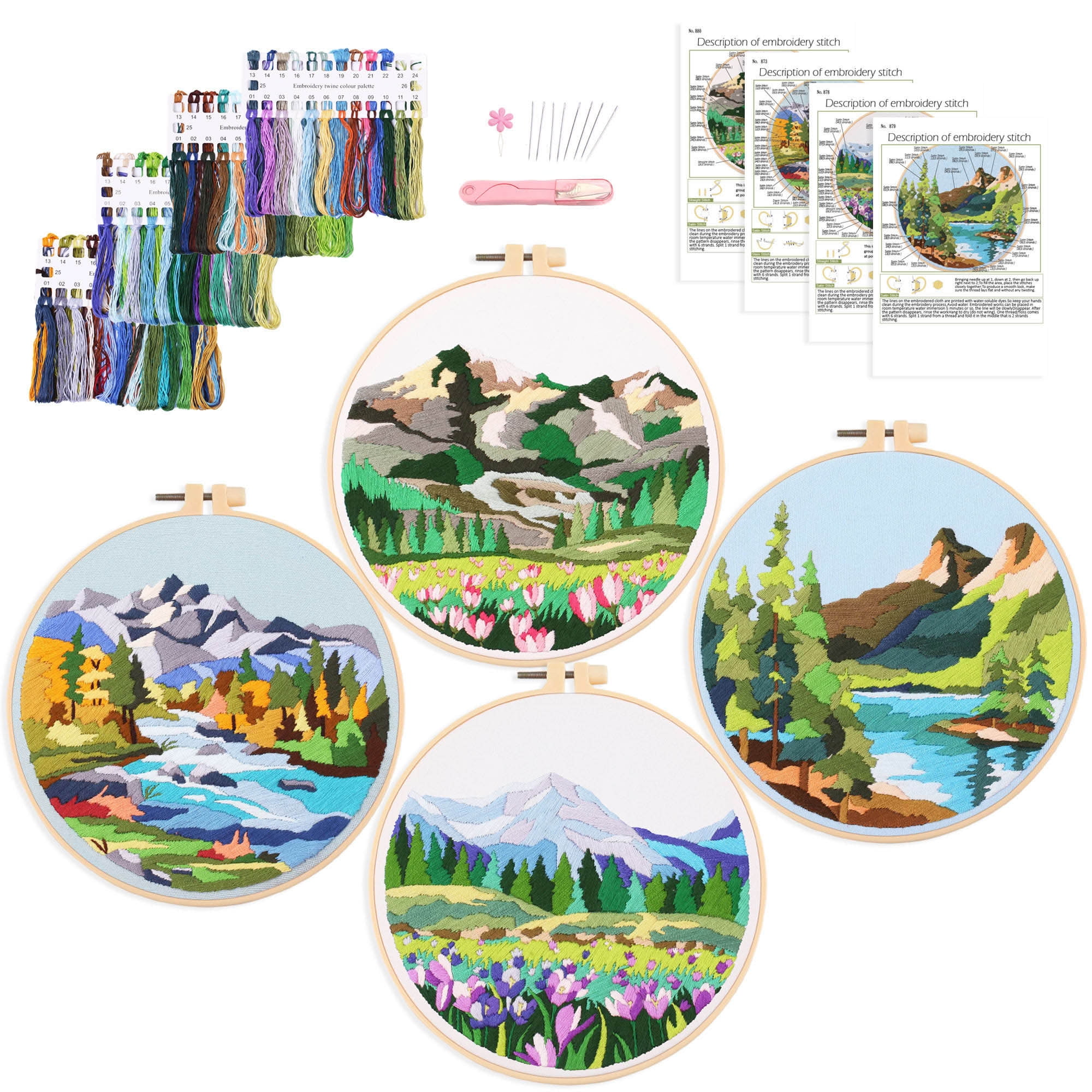 4 pcs of embroidery starter kit with patterns and instructions, DIY ...