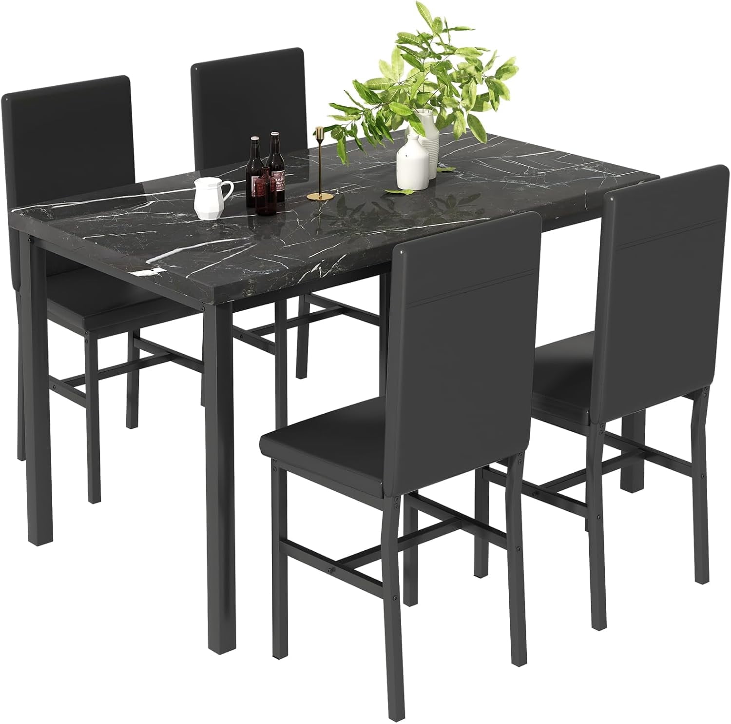 4-person dining table set, modern artificial marble dining table set ...