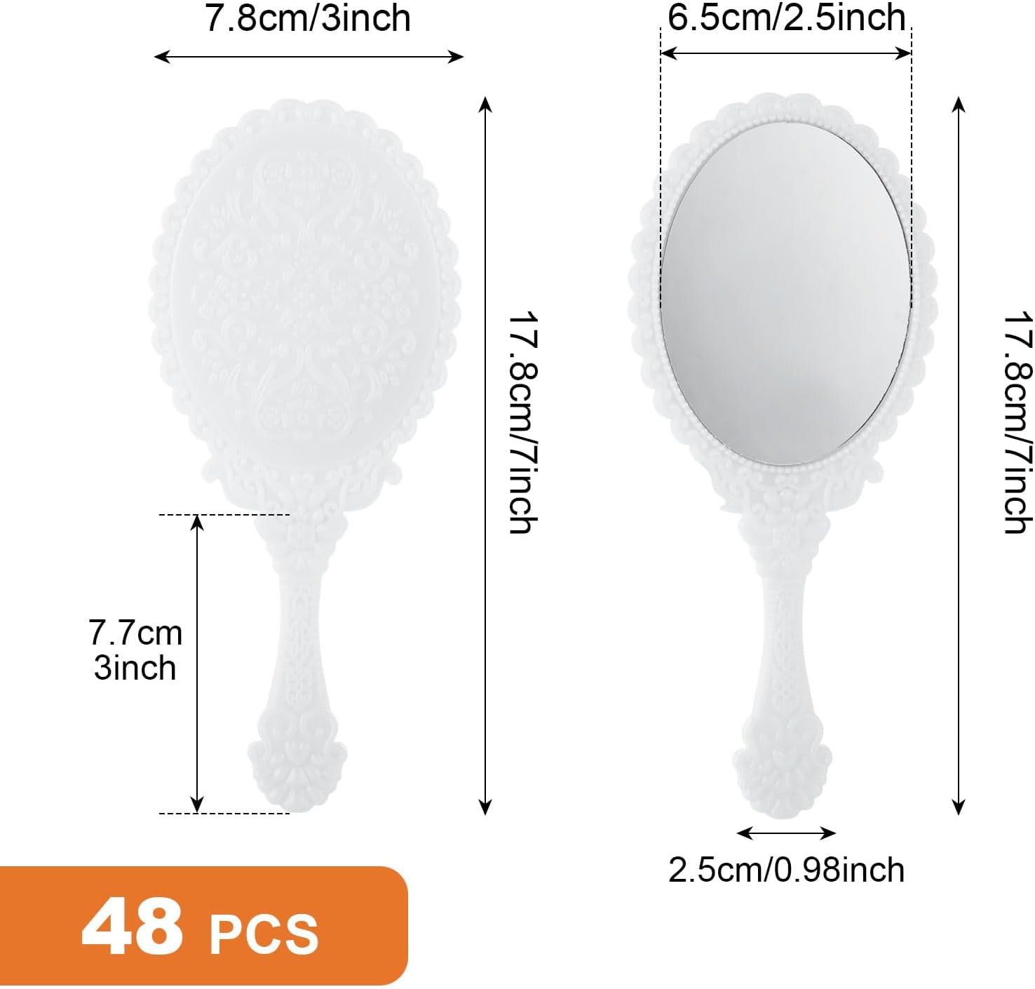 4-person retro handheld mirror, treated white handheld mirror, treated ...