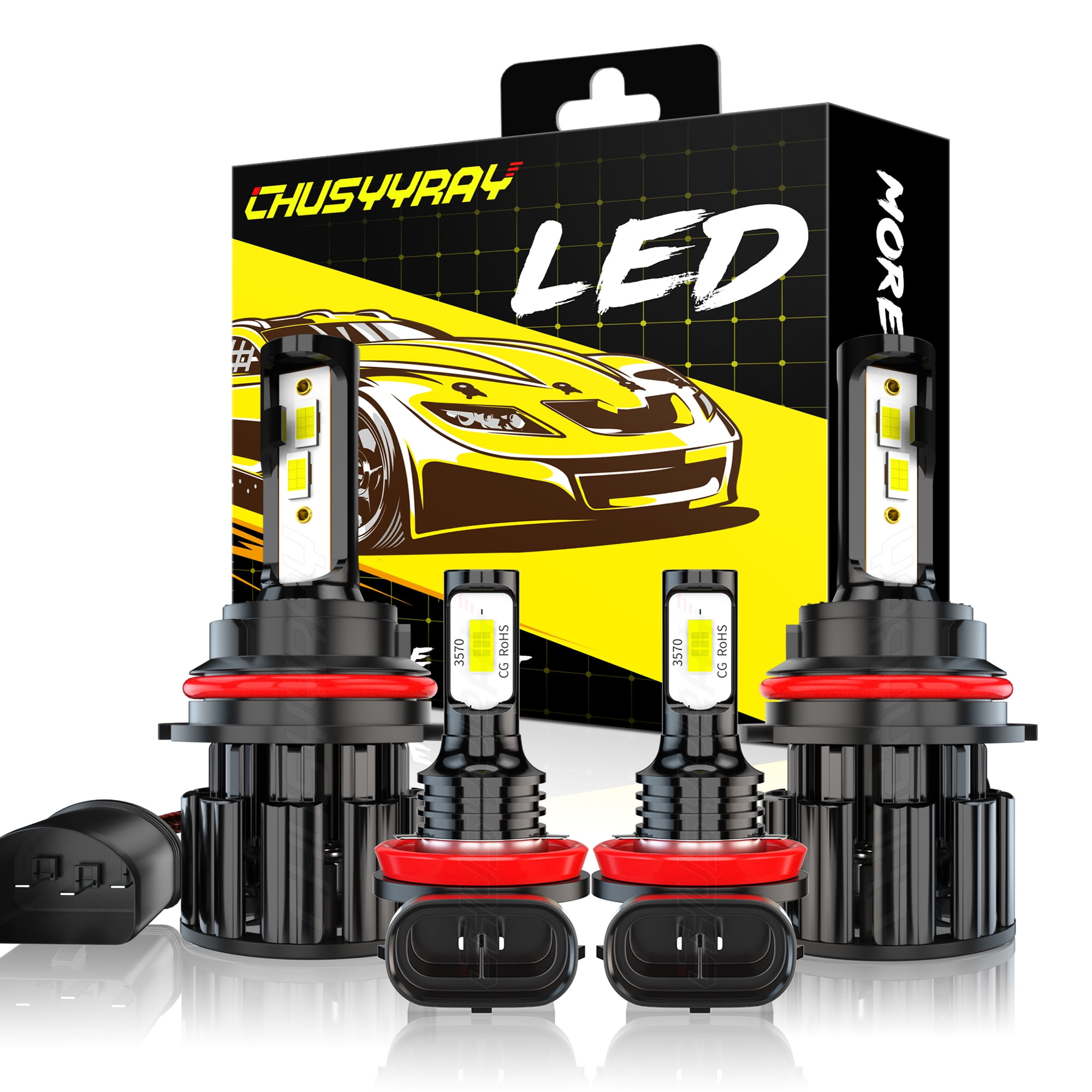 4-piece 9007 HB5 9004 LED Headlights And H11 H8 H9 Fog Light Bulbs Kit ...