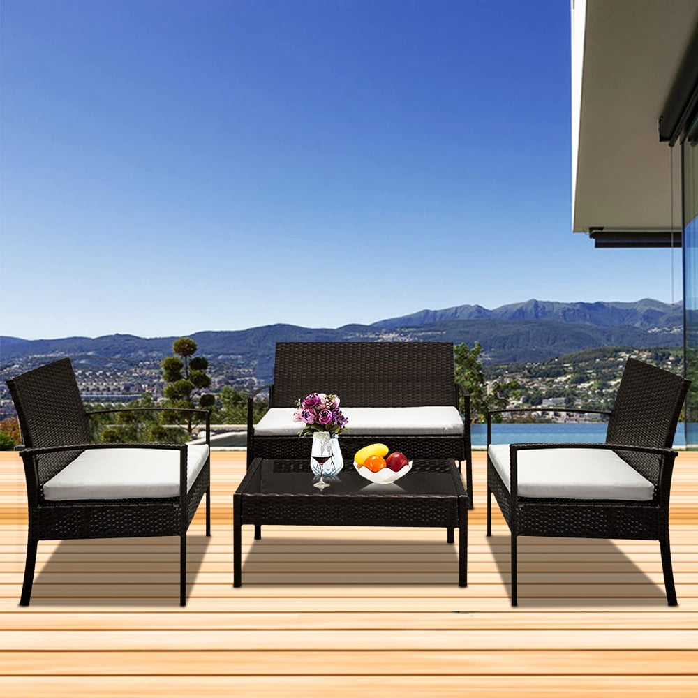 4-piece Bistro Patio Set, Outdoor Patio Furniture Sets with Wicker ...