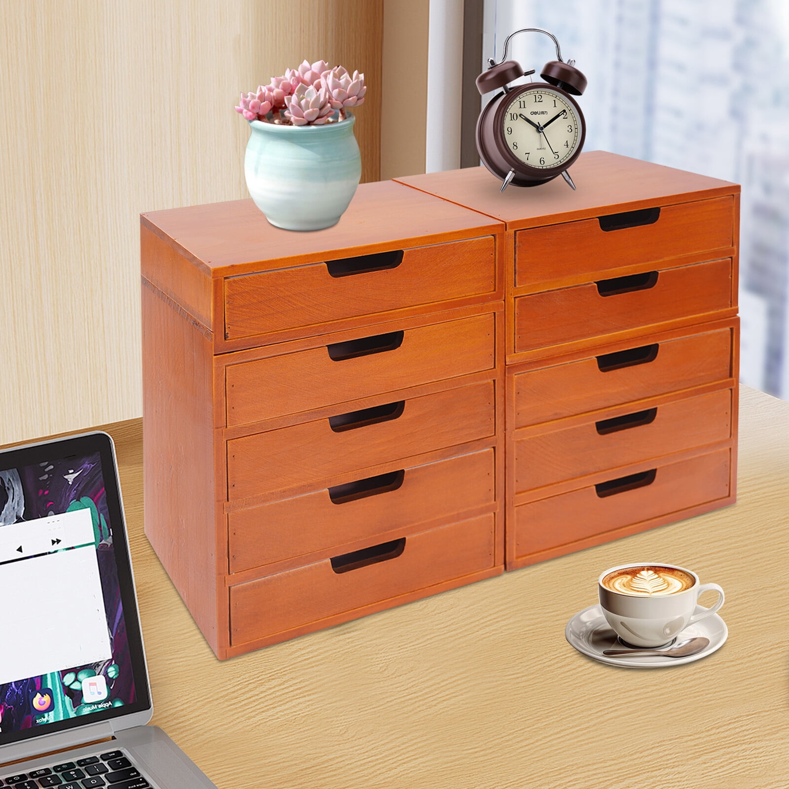 4-piece Brown Rectangular Drawer Cabinet Set Multi-level Drawer Desktop ...