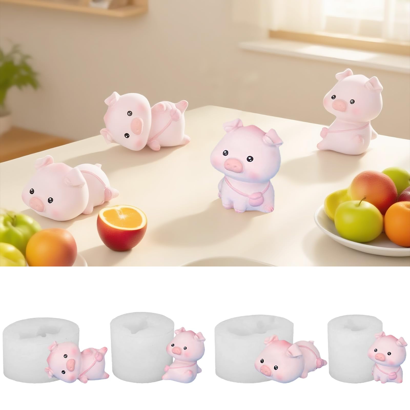 4-piece Cartoon Pig Resin Mold Set, silicone resin casting molds ...