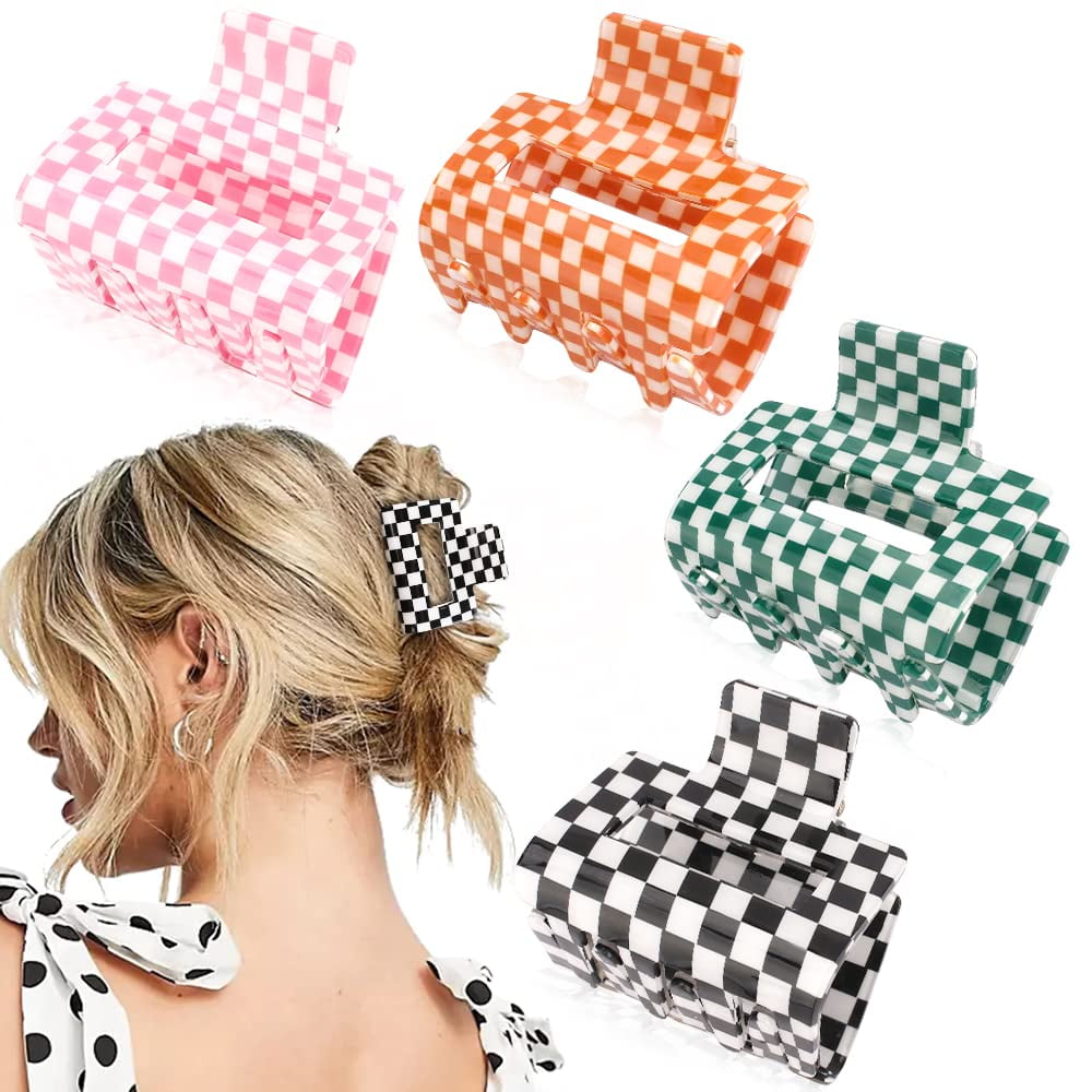 4-piece Checkered Hair claws Clip - Durable Metal Spring, Strong Grip ...