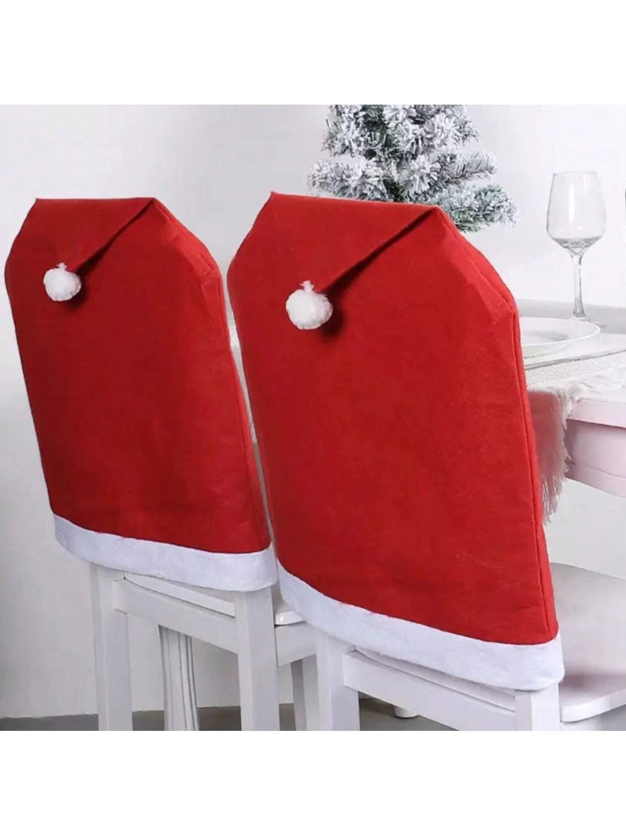 4-piece Christmas Chair Covers Slipcovers Set Festive Red Non-Woven ...