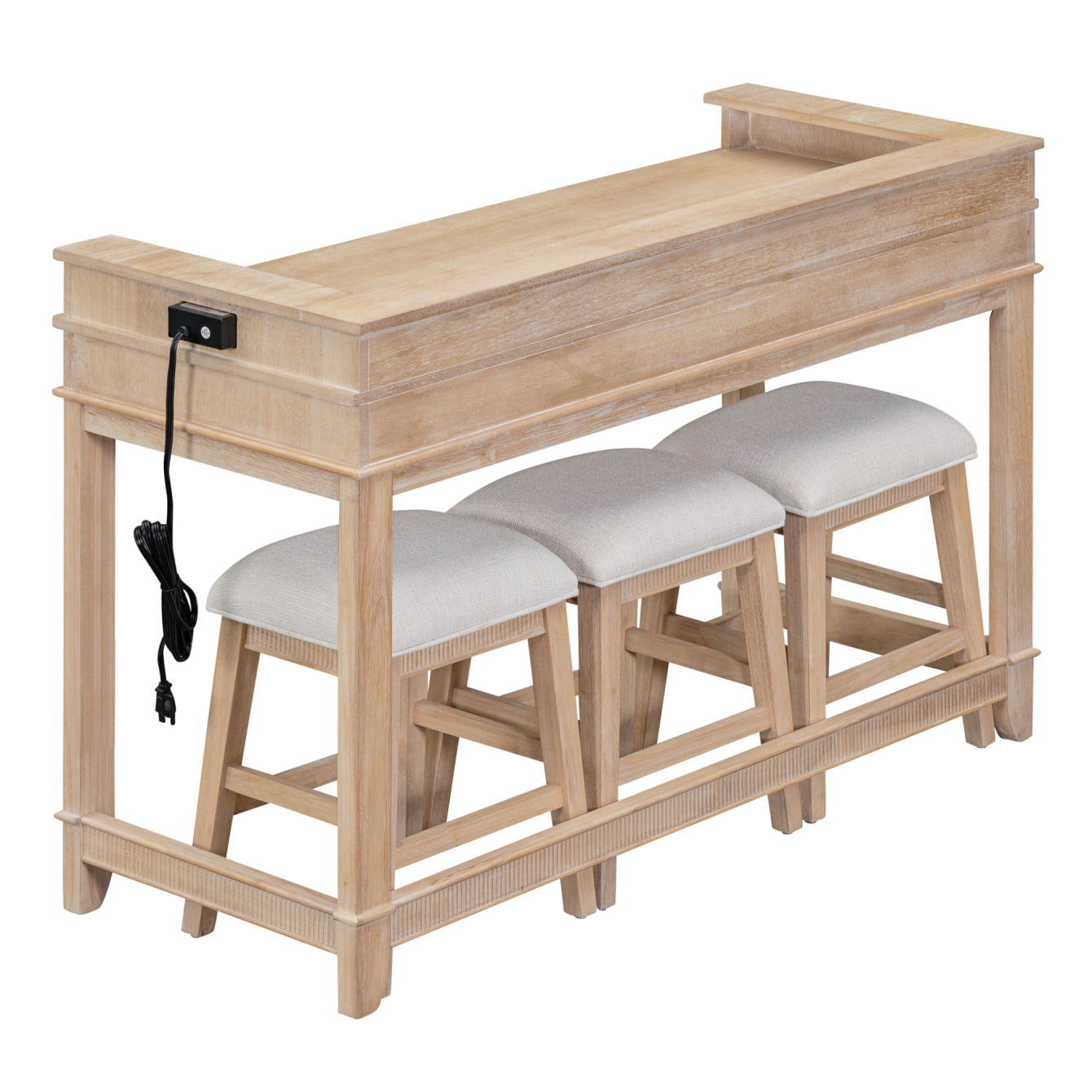 4-piece Dining Bar Table Set with 3 Upholstered Stools, Multifunctional ...