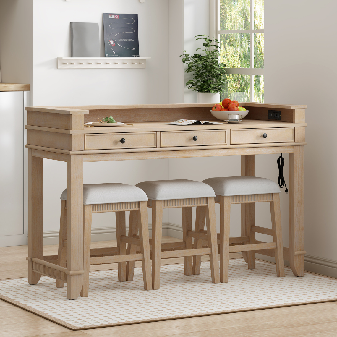 4-piece Dining Bar Table Set,Upholstered Counter Height Dining Bar ...