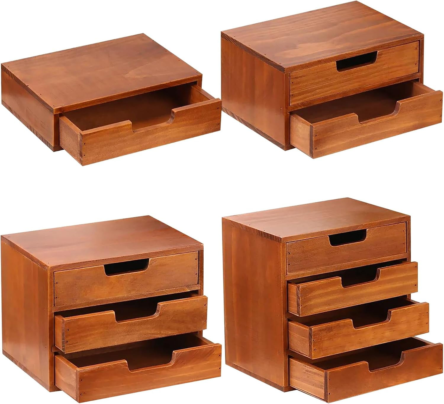 4-piece Drawer Cabinet Bundle Set - Modern Mahogany Wood Stackable ...