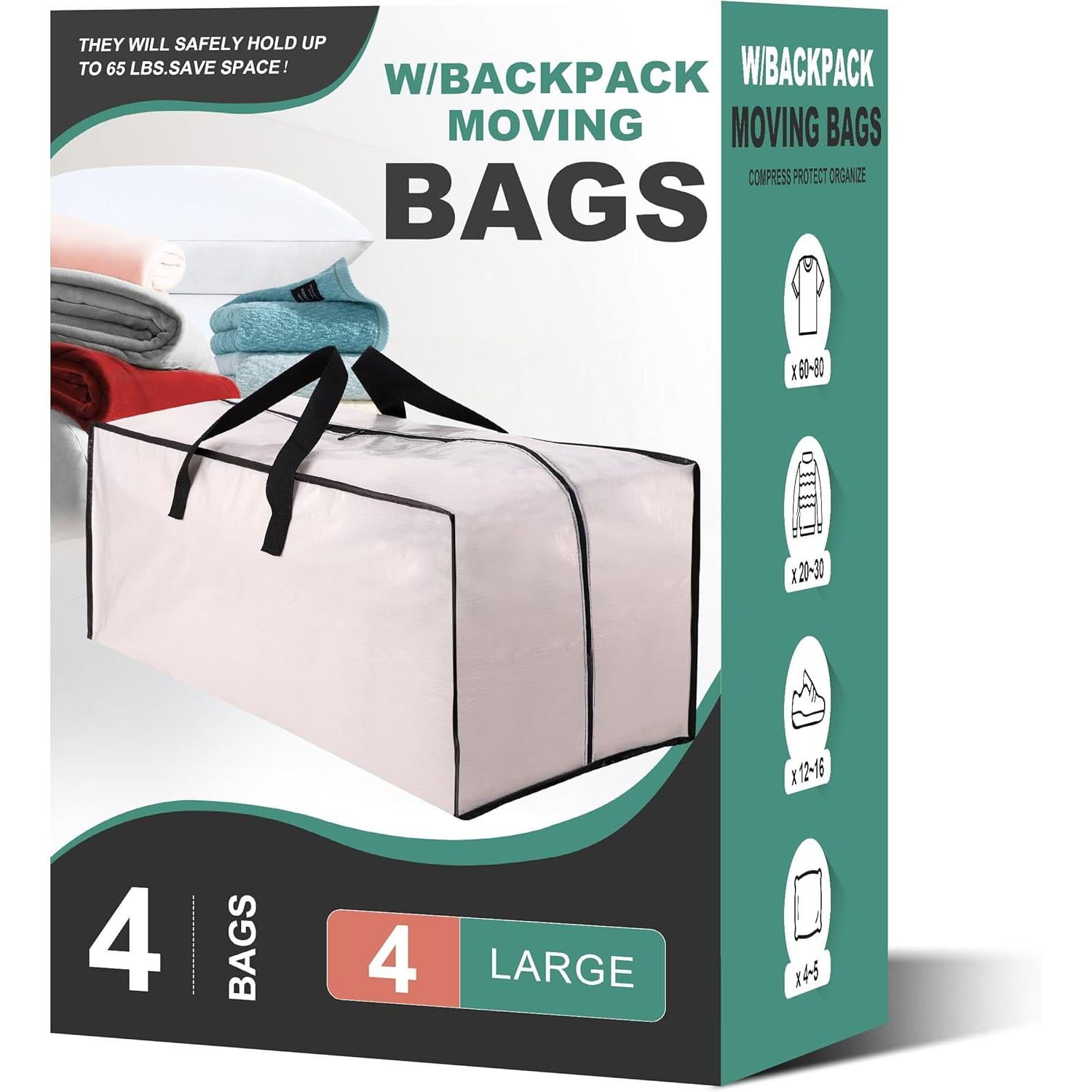 4-piece Heavy-duty Mobile Bag, Oversized Storage Bag with Backpack ...