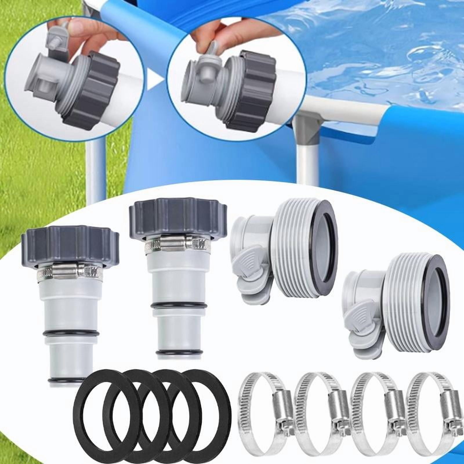 4-piece Pool Hose Adapter with Clamp Washer, 2 Converters, Threaded ...