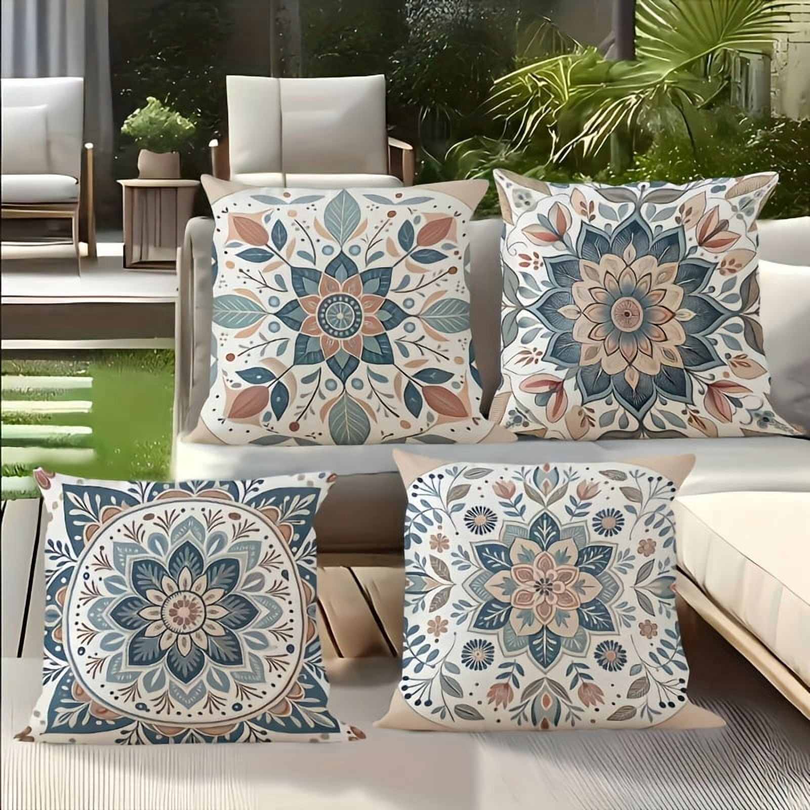 4-piece bohemian mandala pattern pillow cover, elegant art sofa bedside ...