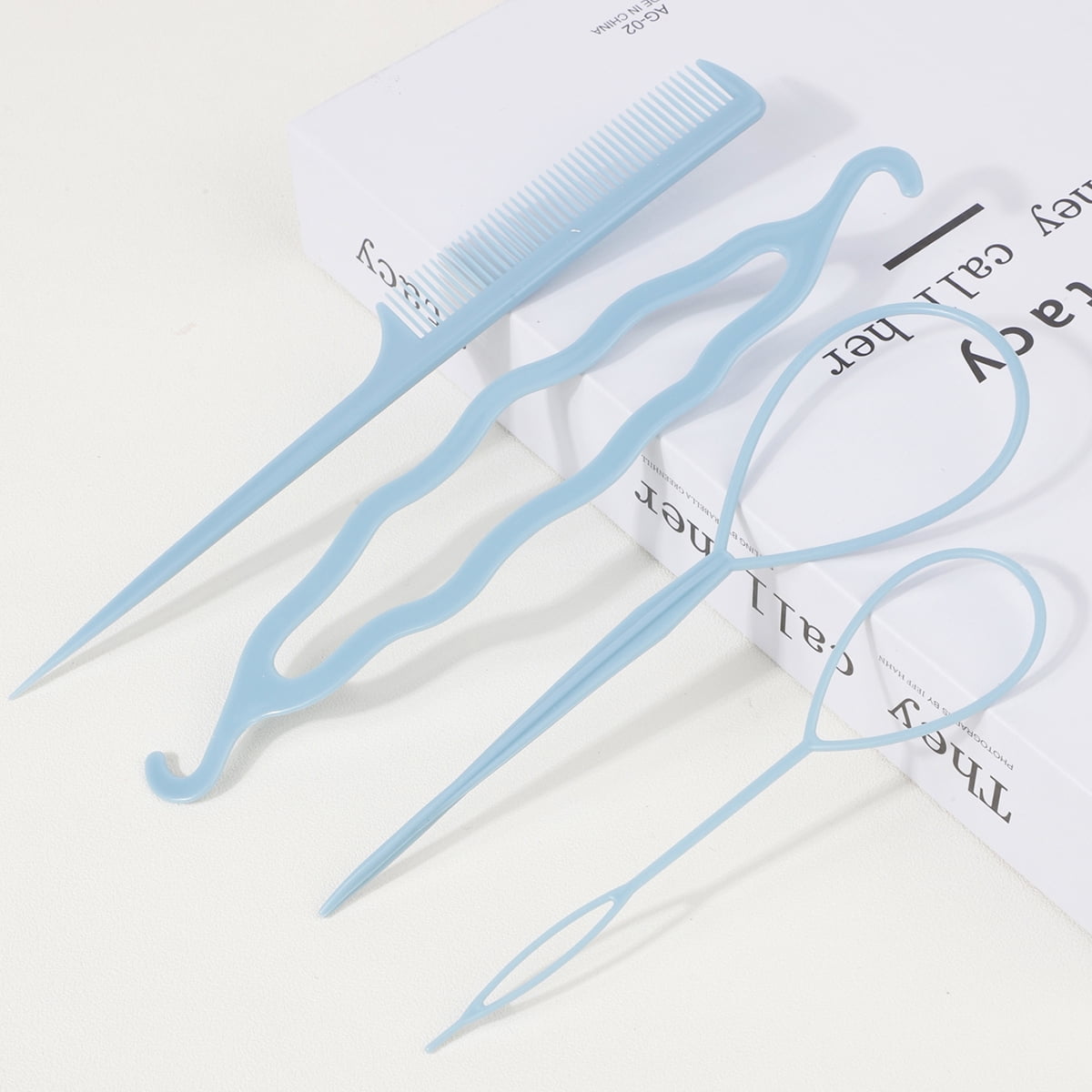 4-piece hair styling set, rubber band cutter, mouse tail comb, hair ...