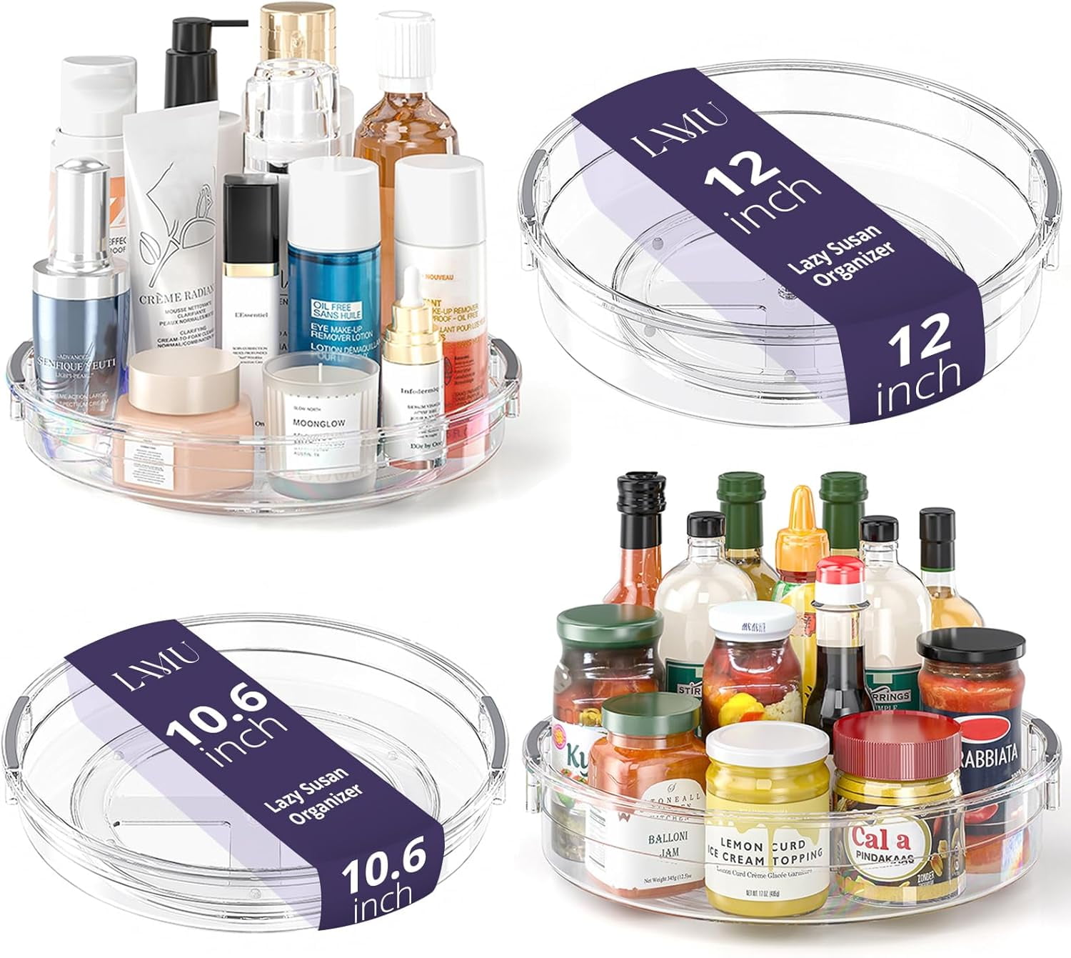 4-piece lazy organizer, transparent lazy susan turntable for ...