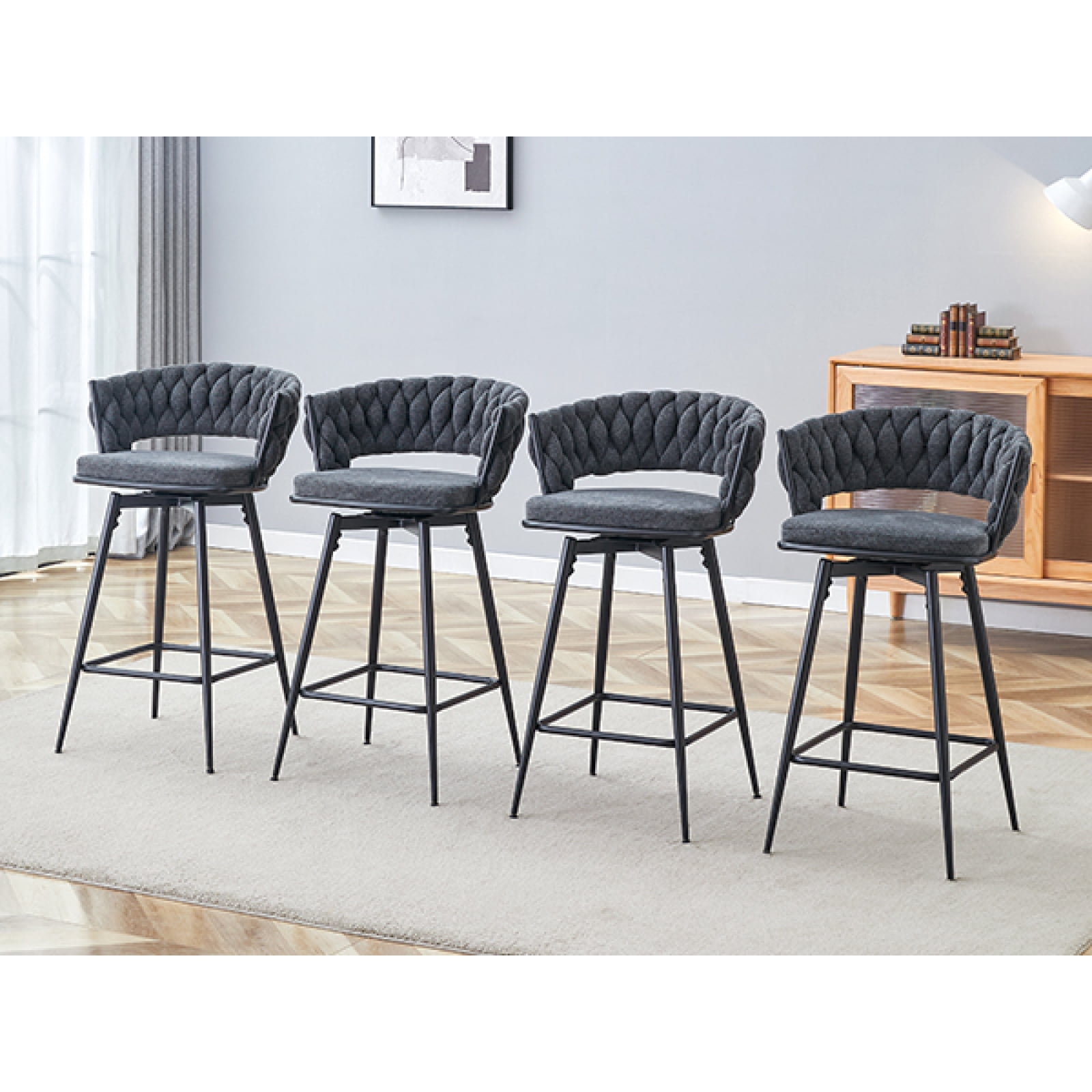 4-piece set Swivel Bar Stools with Breathable Linen-Cotton Seats - 360 ...