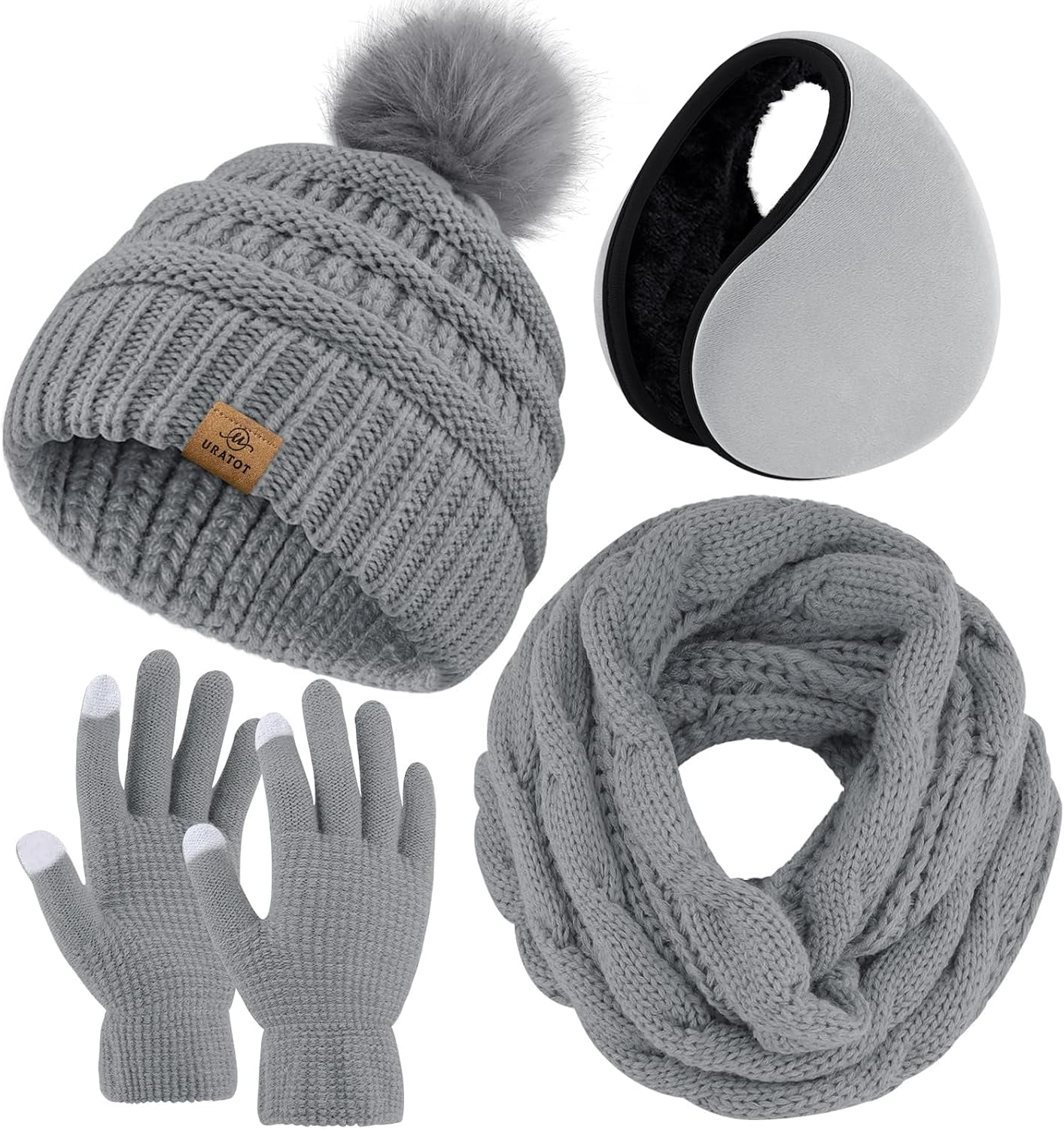 4-piece set Winter Warm Sets Knitted Scarf Touch Screen Gloves Beanie ...