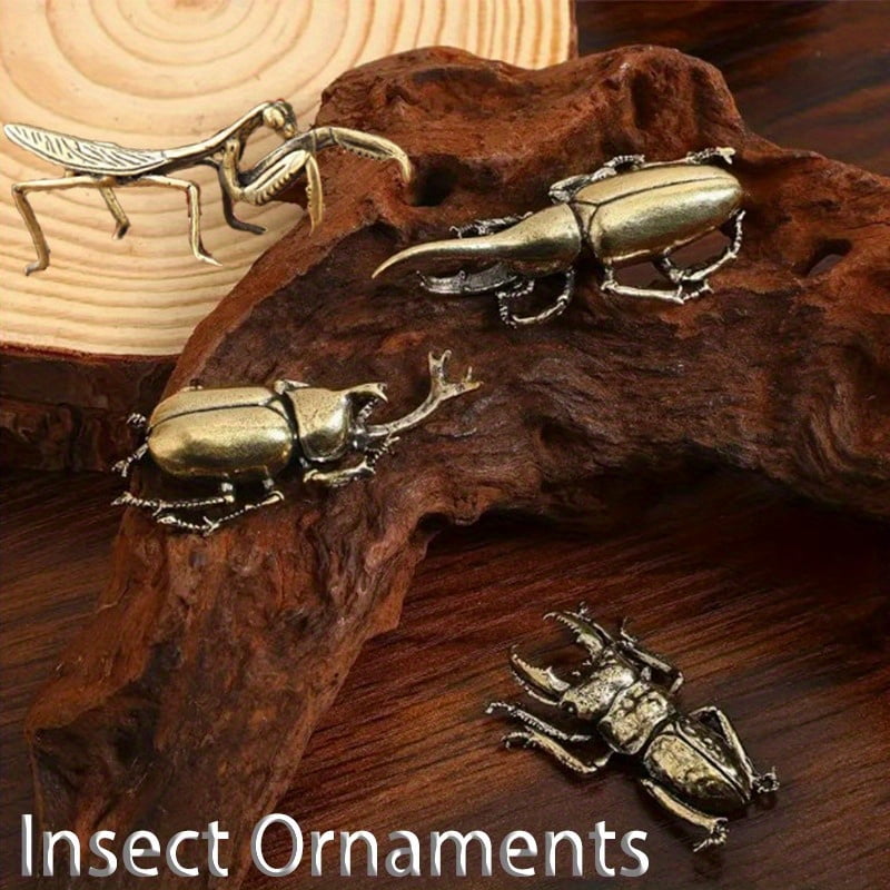 A 4-piece set of handcrafted metal insect statues - mini longhorn ...