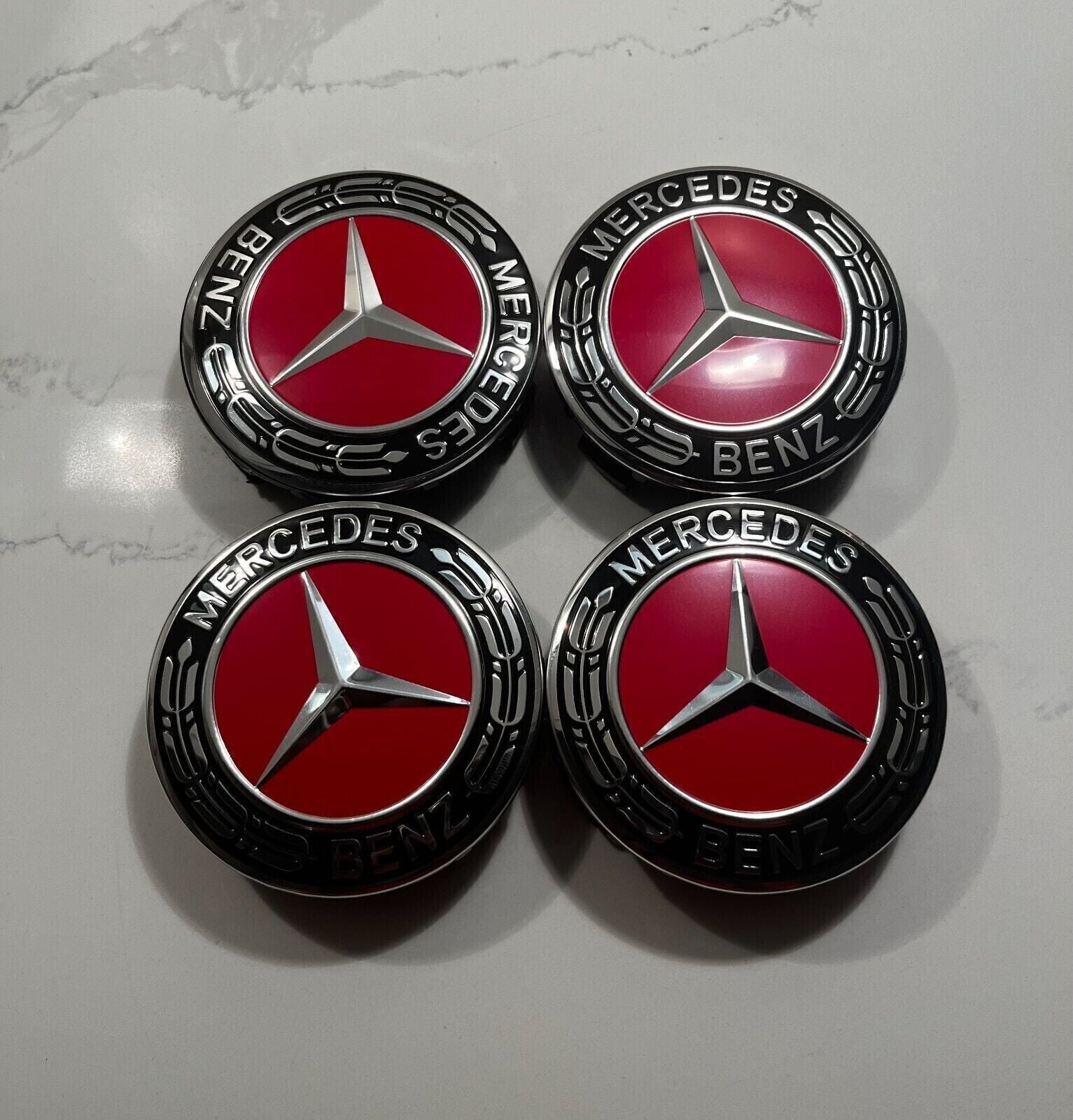 4-piece set of red wheel center covers suitable for Mercedes-Benz wheel ...