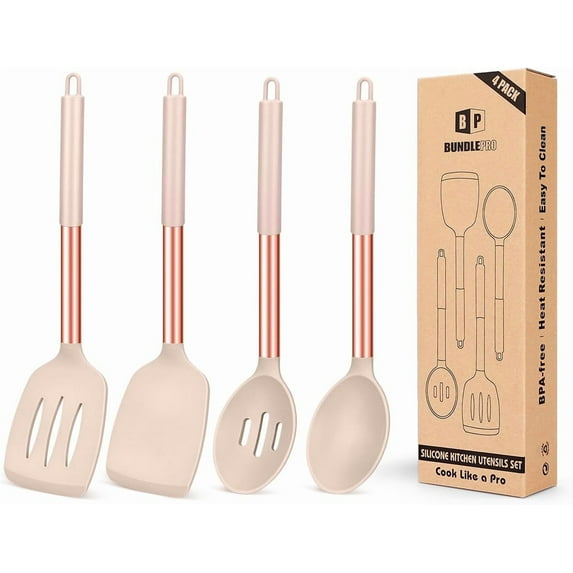 4-piece silicone cooking utensil set, non-stick large solid spatula ...